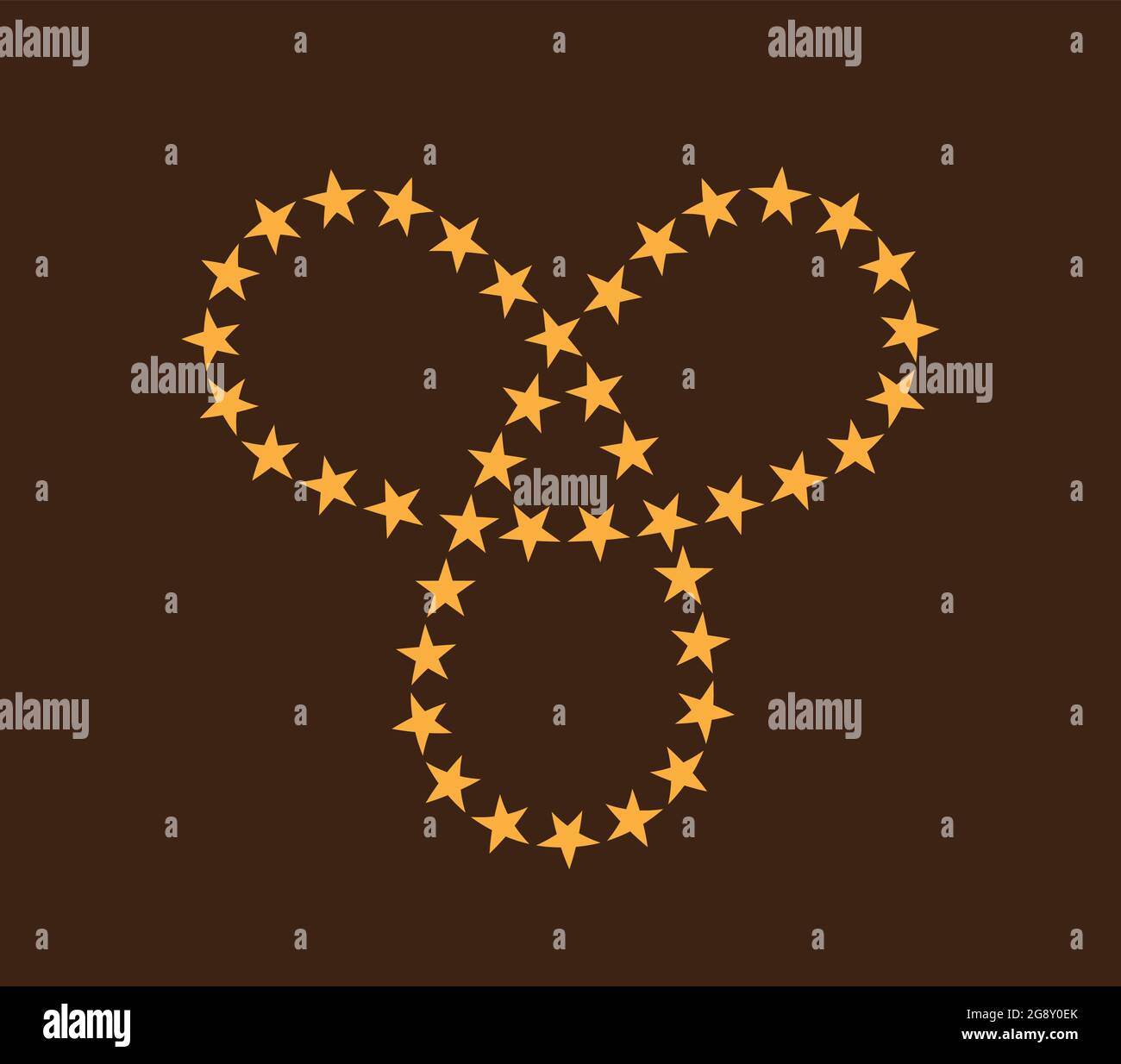 Mobius loop with three elements made of golden stars on dark background ...