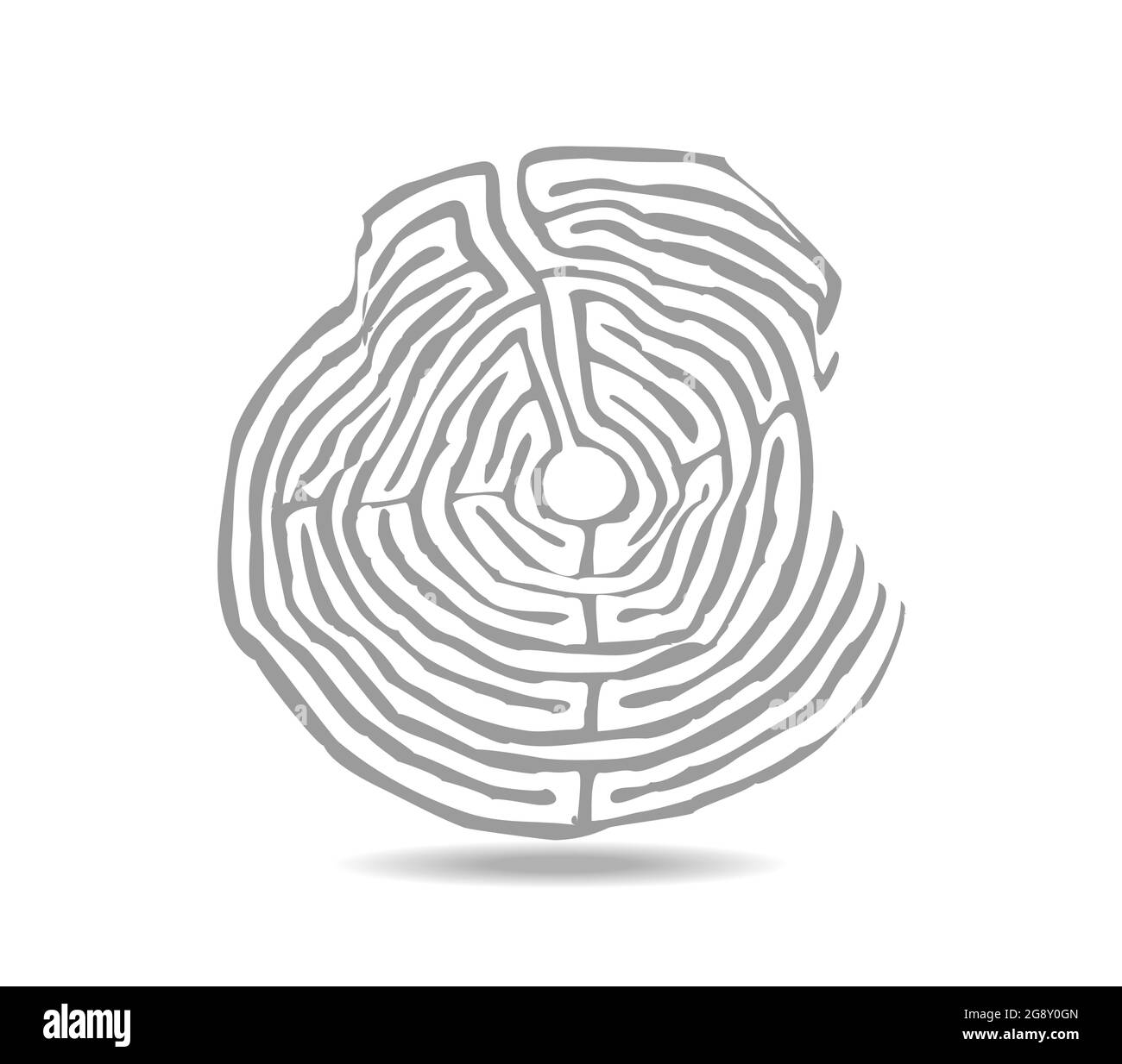 Round grey maze. Labyrinth on a wrinkled and crumpled piece of paper ...