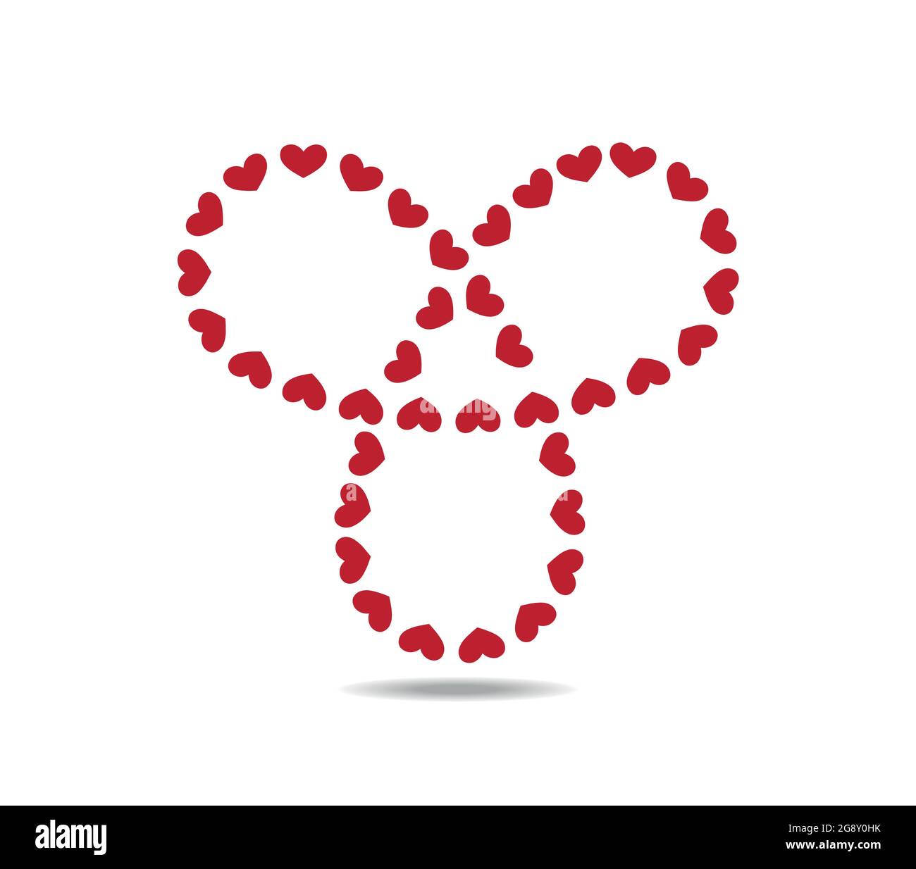 Mobius loop with three elements made of small red hearts. Valentine day ...