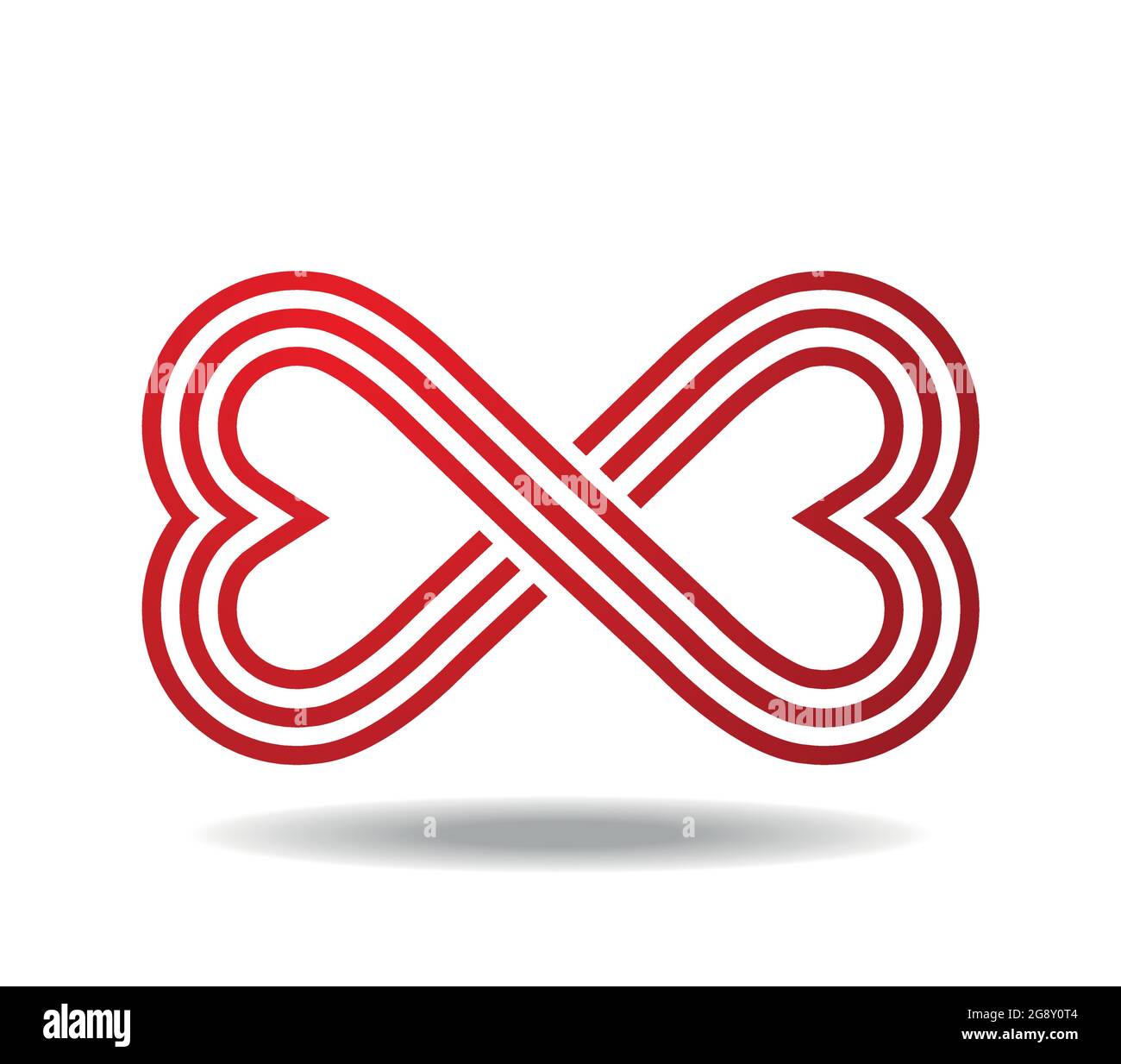 Mobius loop made of three red lines in shape of touching hearts ...
