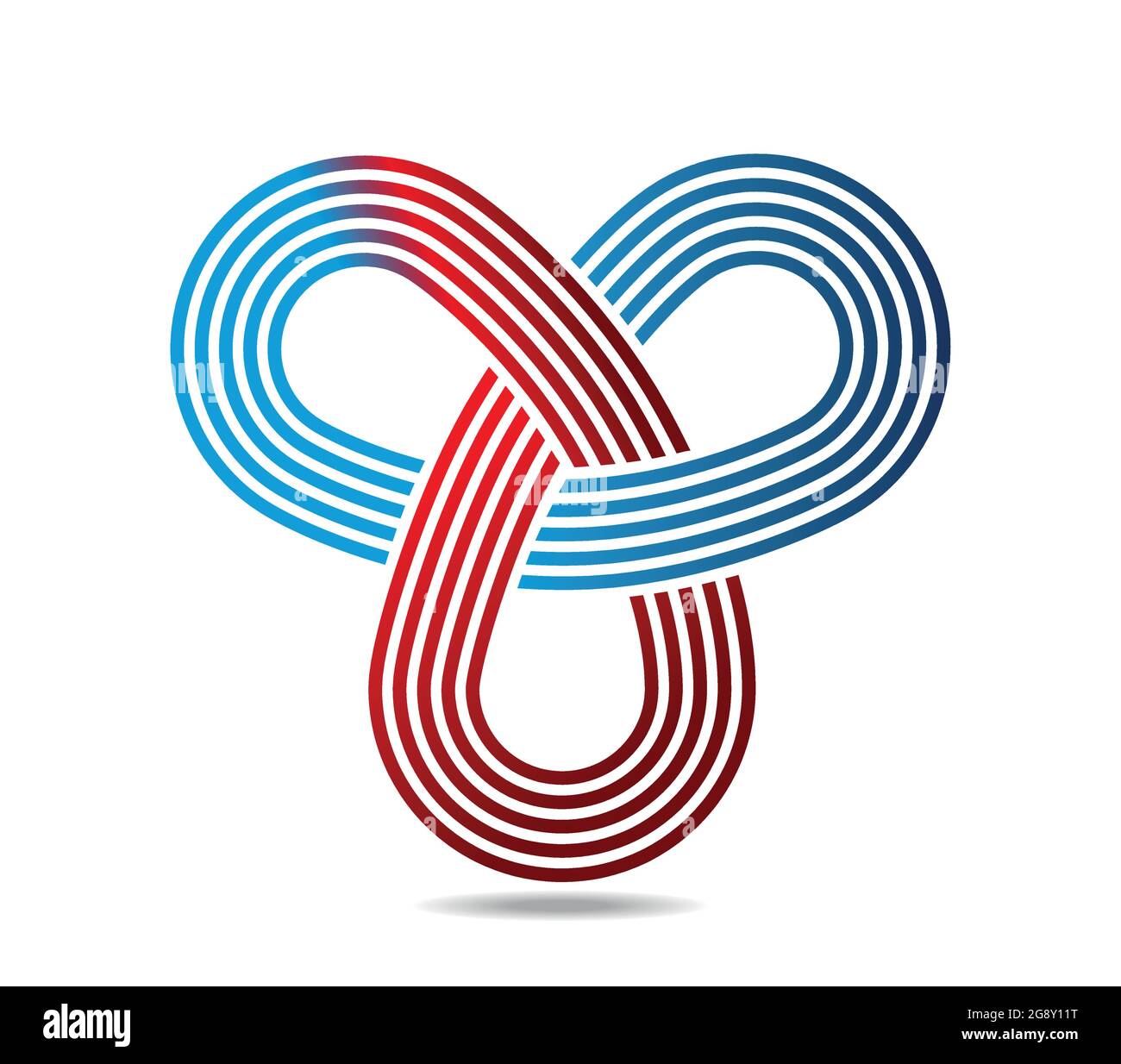 Mobius loop with three elements made of four blue-red lines Stock ...
