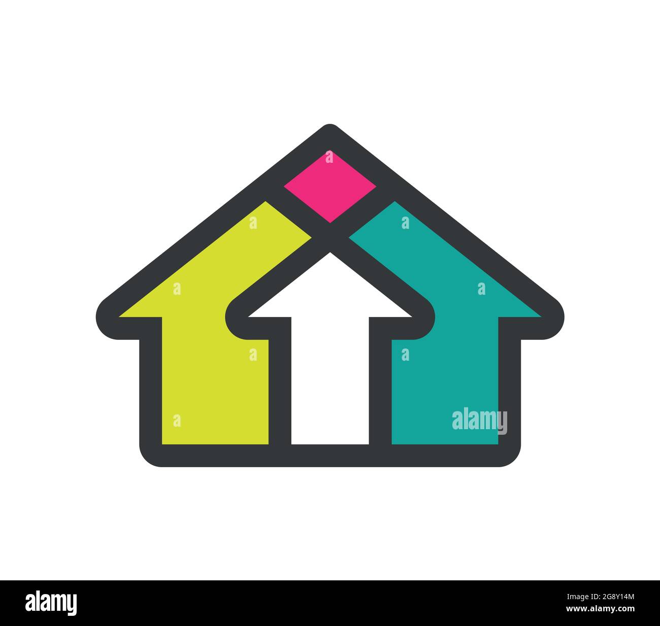 Logo depicting a building constructed of vertical colored arrows Stock ...
