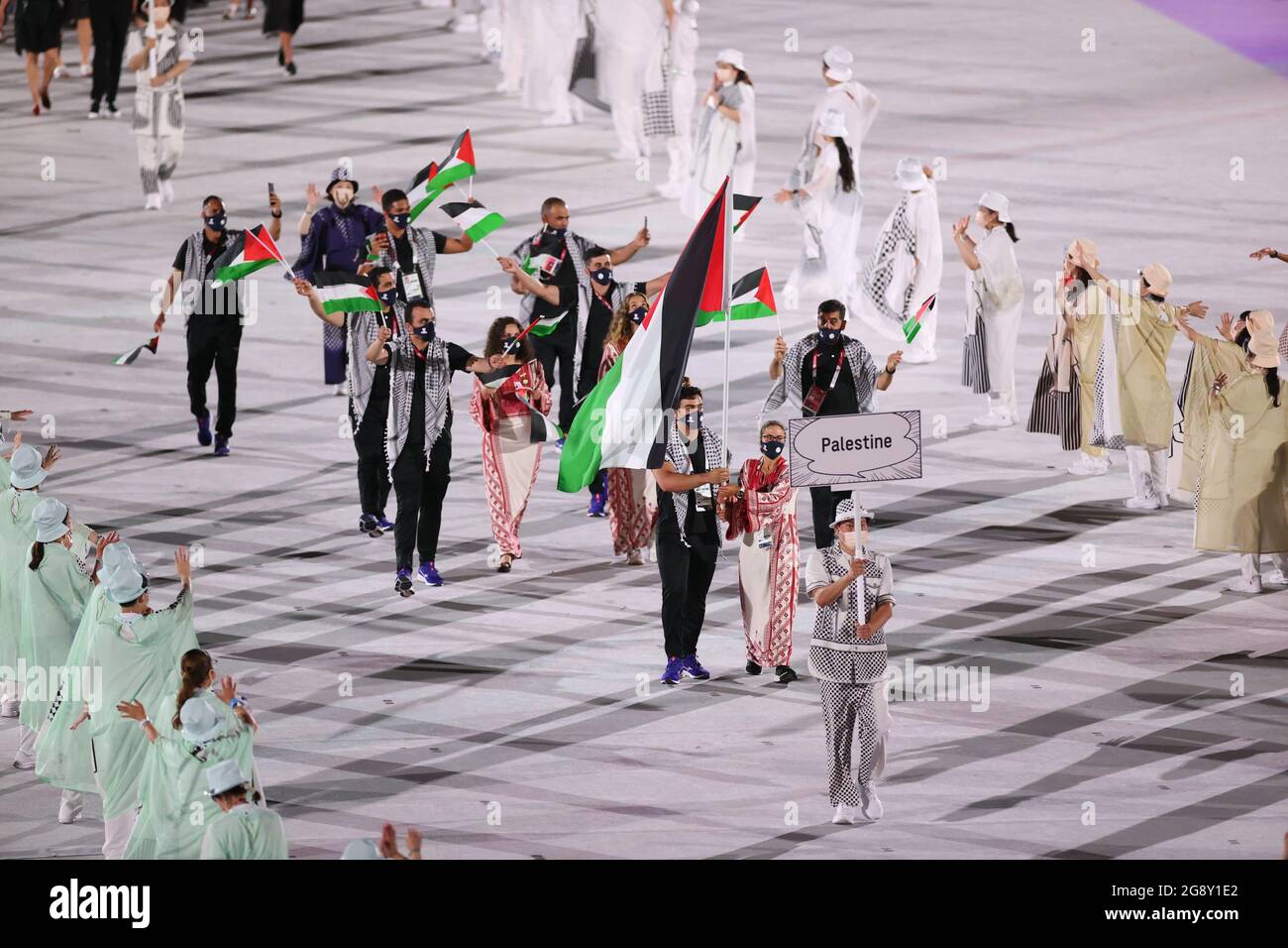 Tokyo, Japan. 23rd July, 2021. Olympic delegation of Palestine parade ...