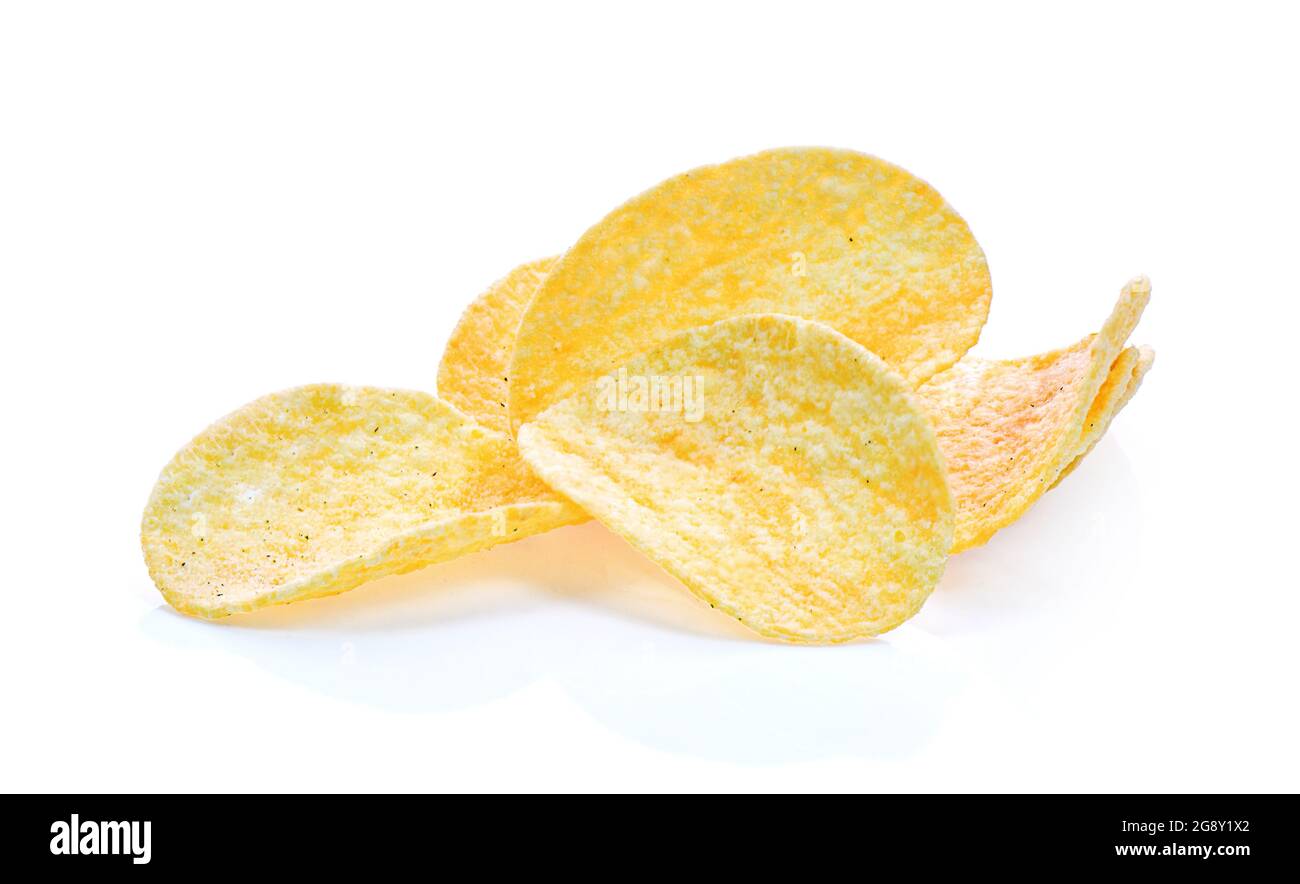 Potato chips on white background Stock Photo - Alamy