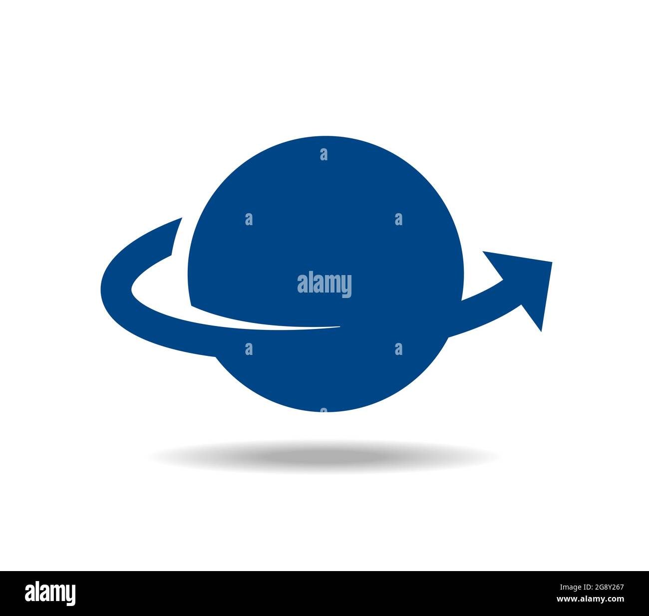 A blue planet with an arrow pointing out into space around it Stock ...