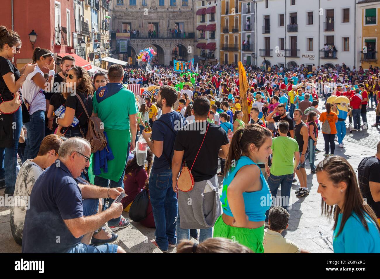Cuenca, Spain - September 18, 2015: Crowd of people in Plaza Mayor in ...