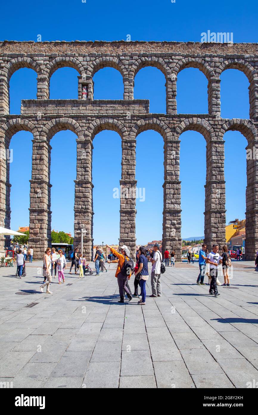 Segovia, Spain - September 21, 2015: Aqueduct in Segovia and people in ...