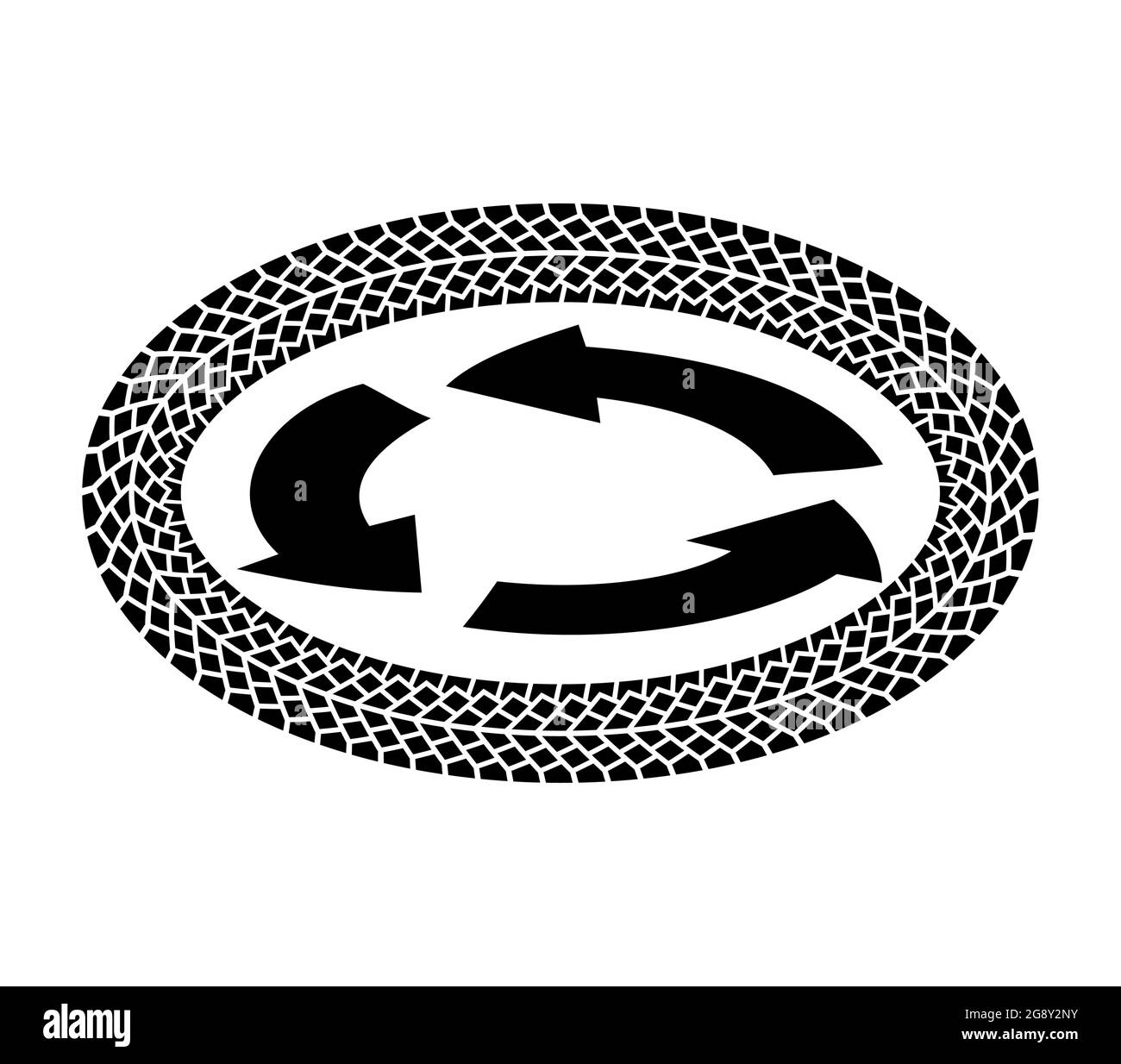 Three arrows inscribed in a circle formed from the tire footprint. Road ...