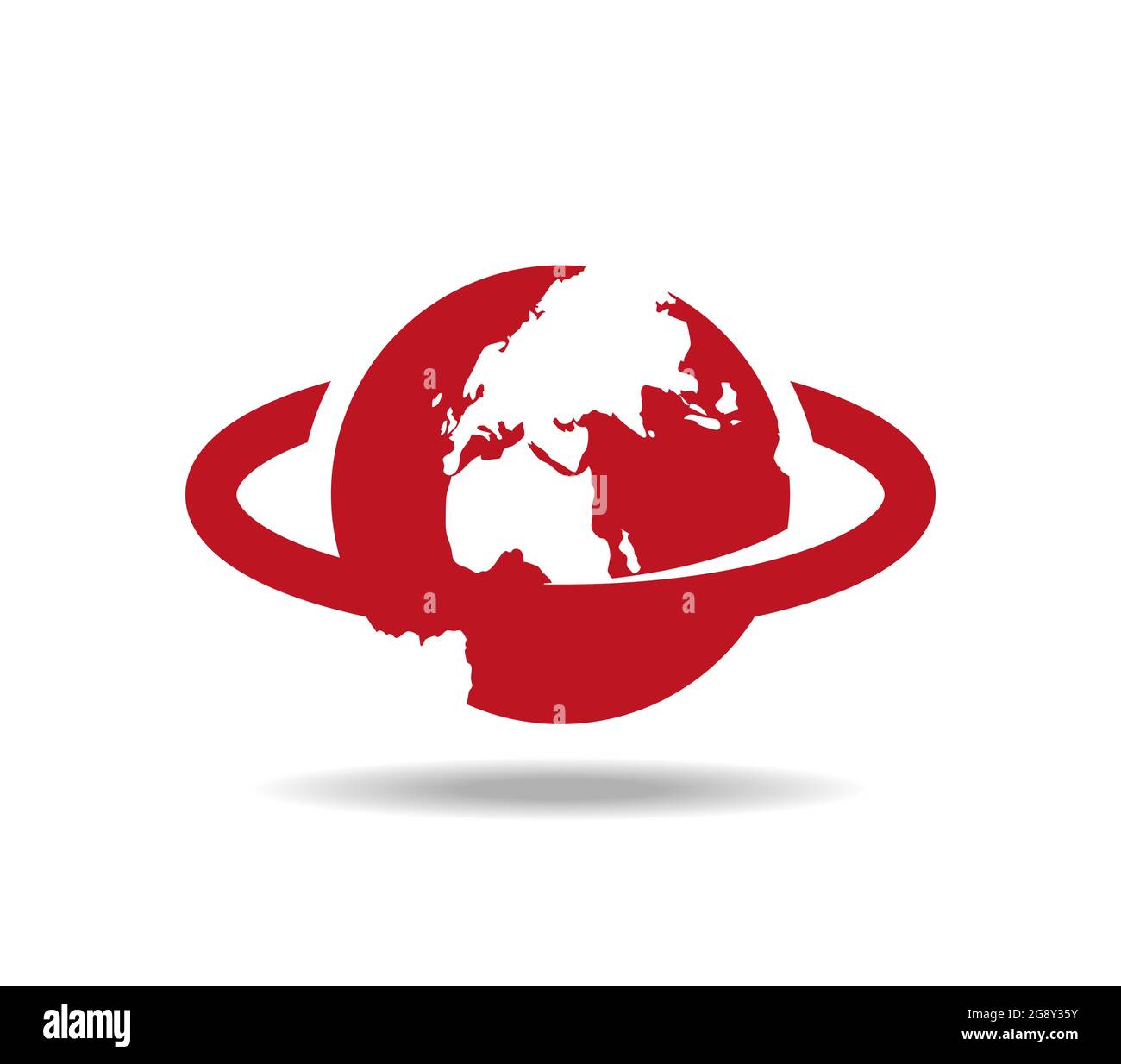 Planet earth surrounded by solid ring. In red and horizontally Stock ...