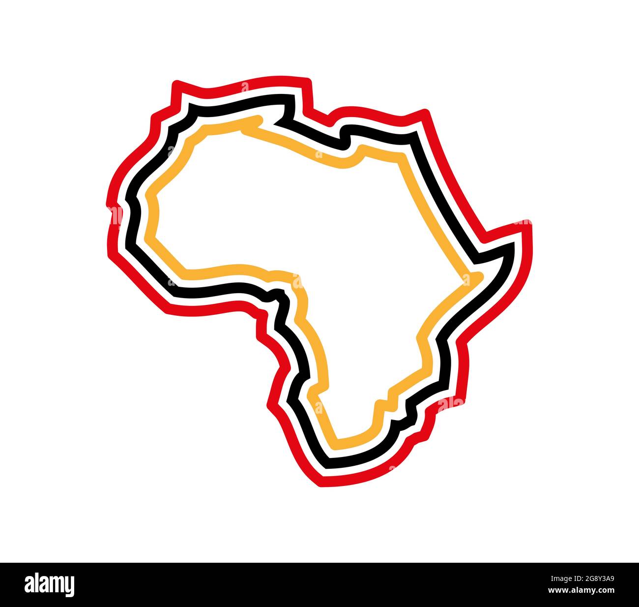 The shape of the continent of Africa outlined with yellow black and red ...