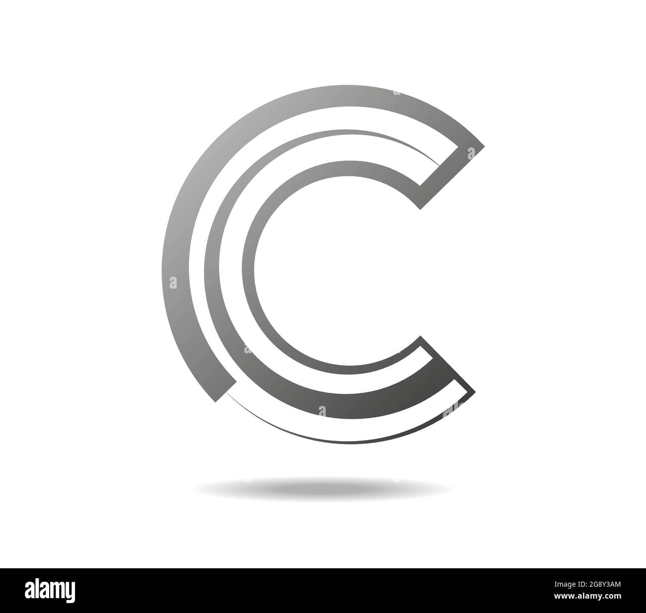 An abstract logo in the shape of a silver letter C with three lines ...