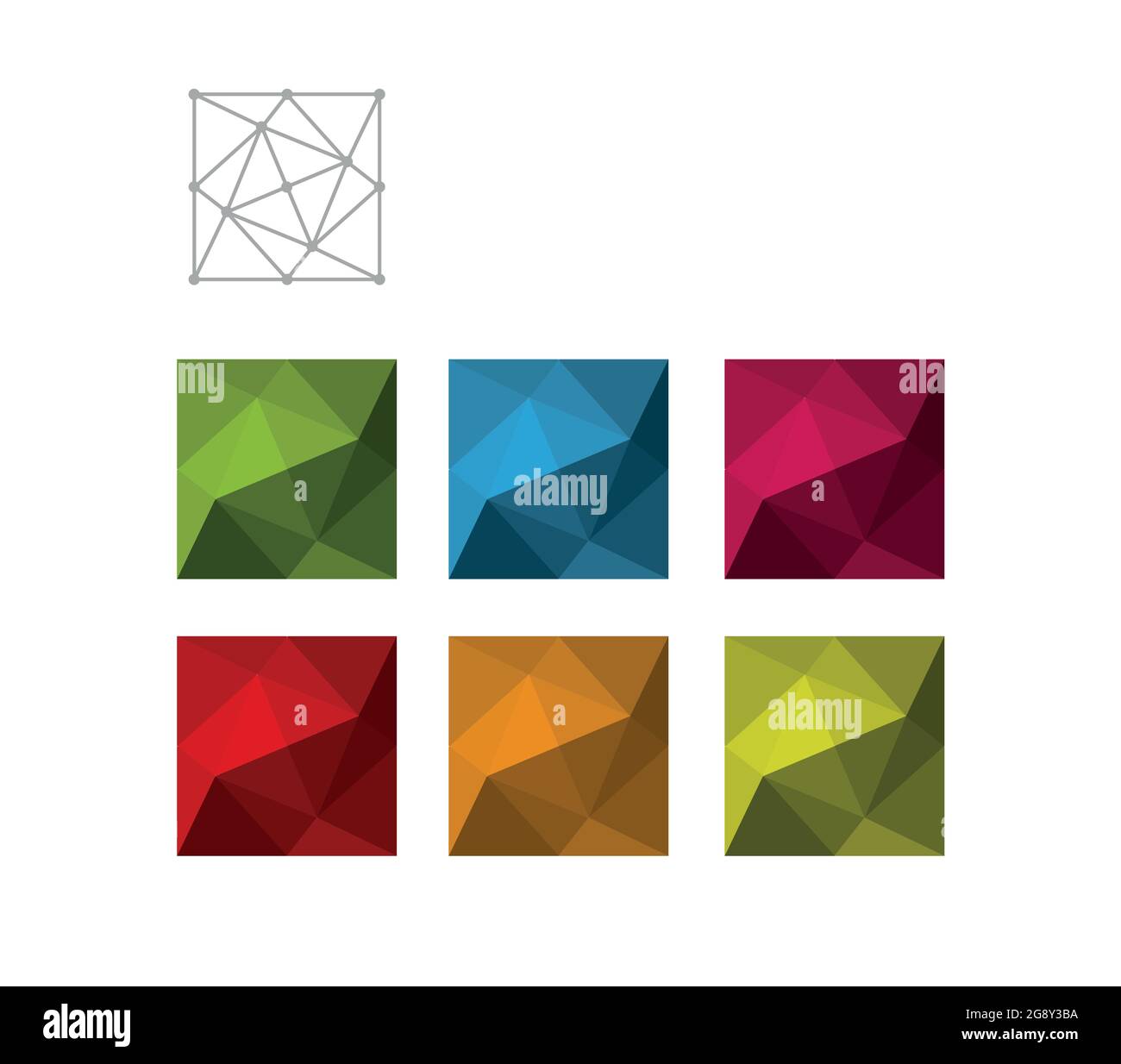 Colored crinkled squares divided into triangles of different shades ...