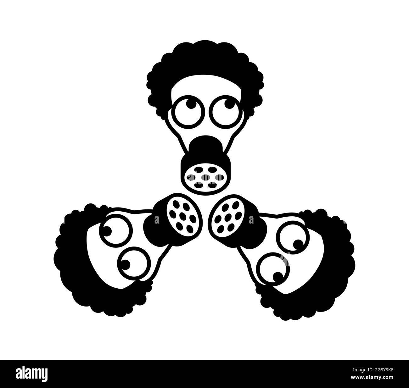 Three human heads wearing a gas mask. Polluted air. Poisoning the ...