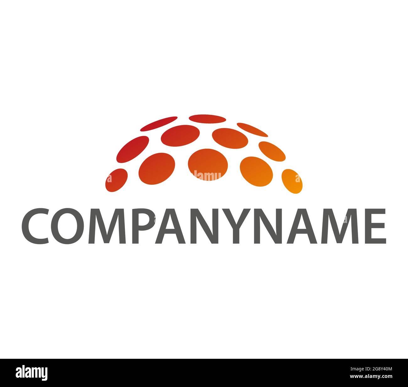 Ready logo with red and orange dots lying in the hemisphere Stock ...
