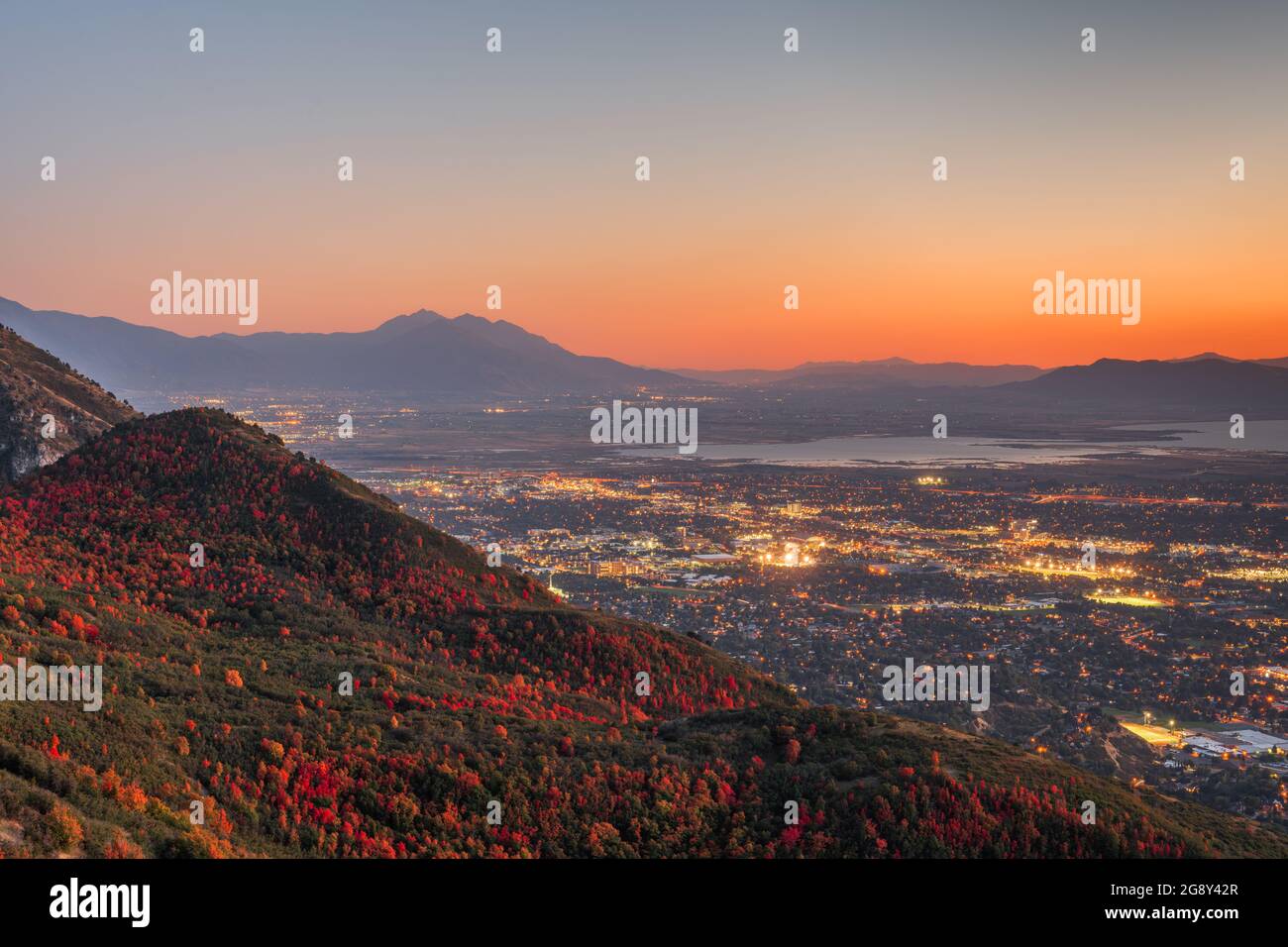 Provo, Utah, USA view of downtown from the lookout during an autumn ...
