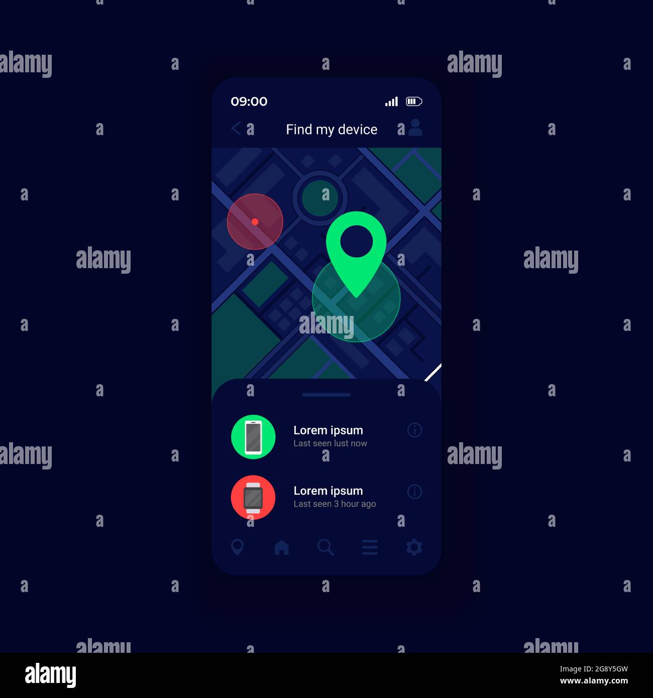 Tracking stolen phone smartphone interface vector template Stock Vector ...