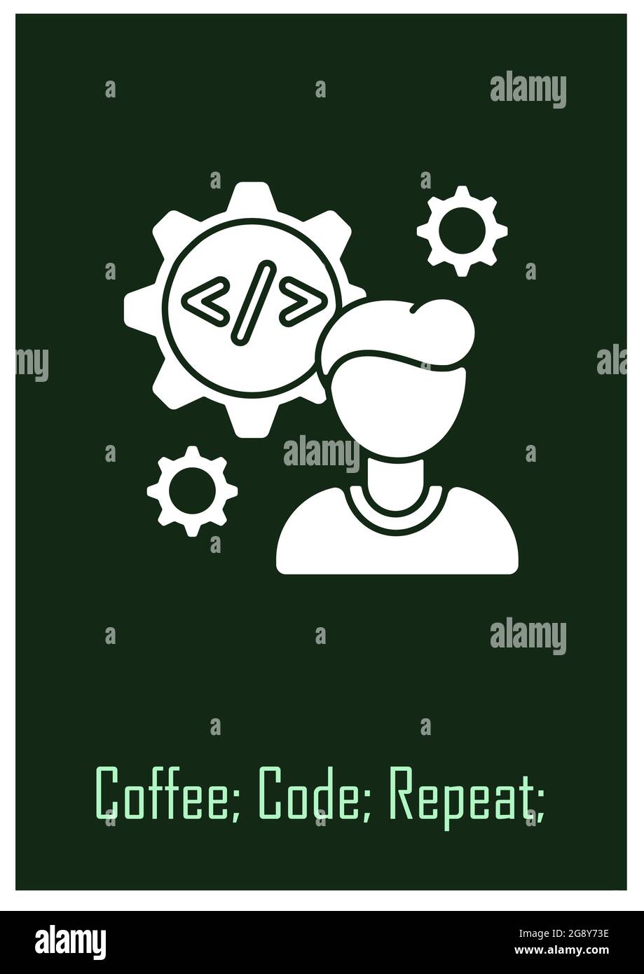 Computer programmer daily routine greeting card with glyph icon element ...