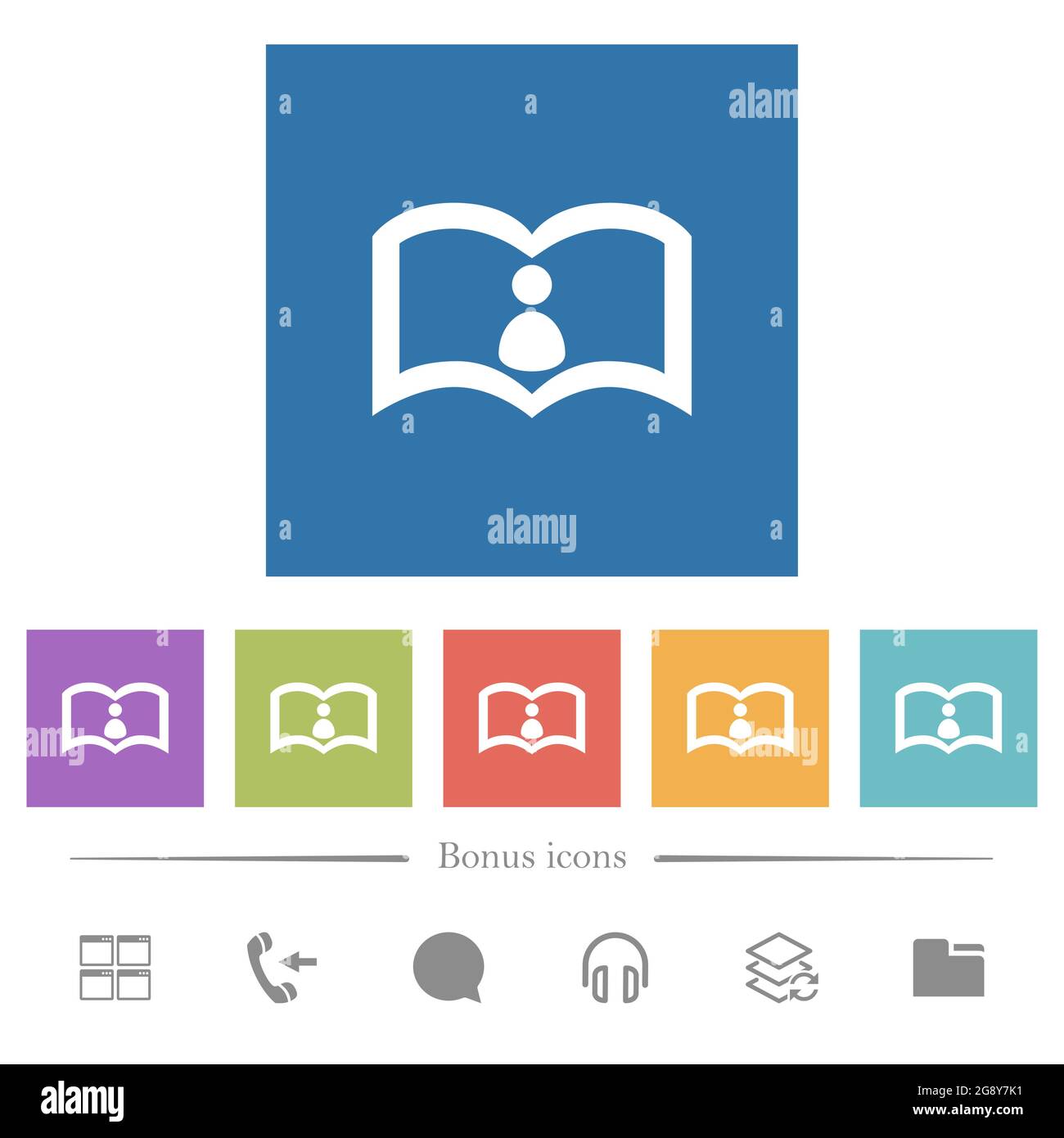 User guide flat white icons in square backgrounds. 6 bonus icons ...