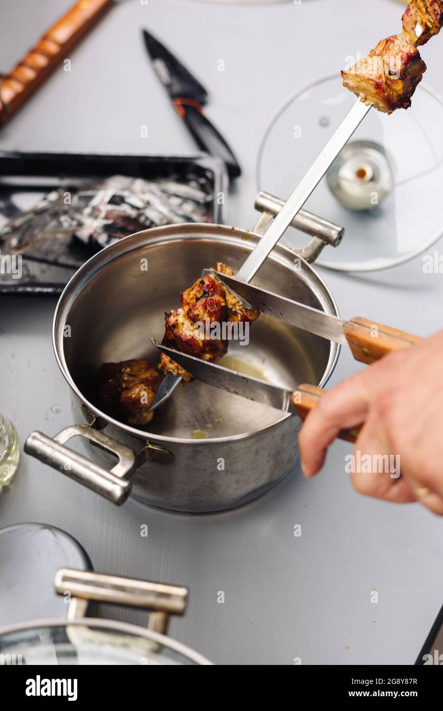 The kebab is removed from the skewer Stock Photo - Alamy