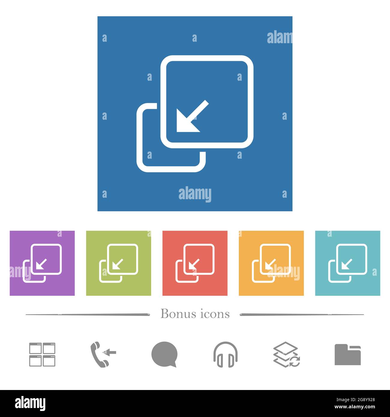Collapse element flat white icons in square backgrounds. 6 bonus icons ...