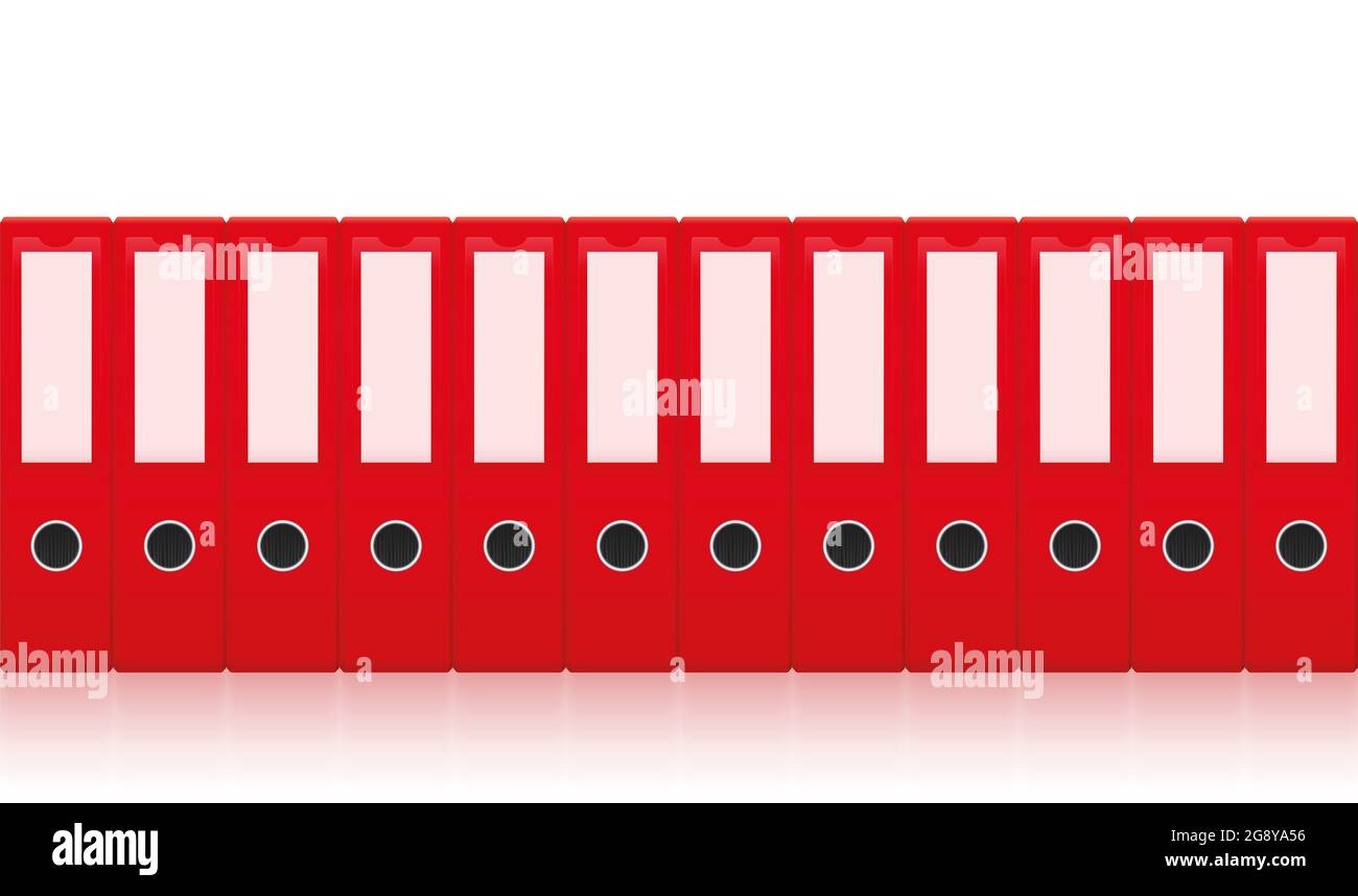 Red ring binders, row of unlabeled leaf binder set for orderly, neat ...