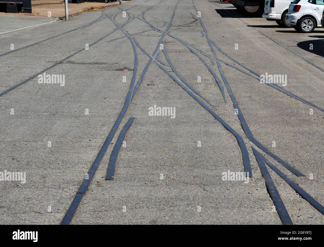 Former railway track double slip crossings on dockside at Neyland ...