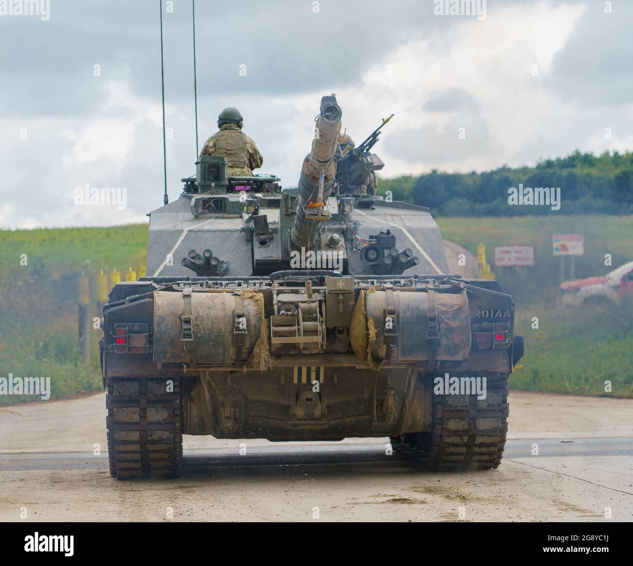 close up action shot of a British Army Challenger 2 FV4034 Main Battle ...