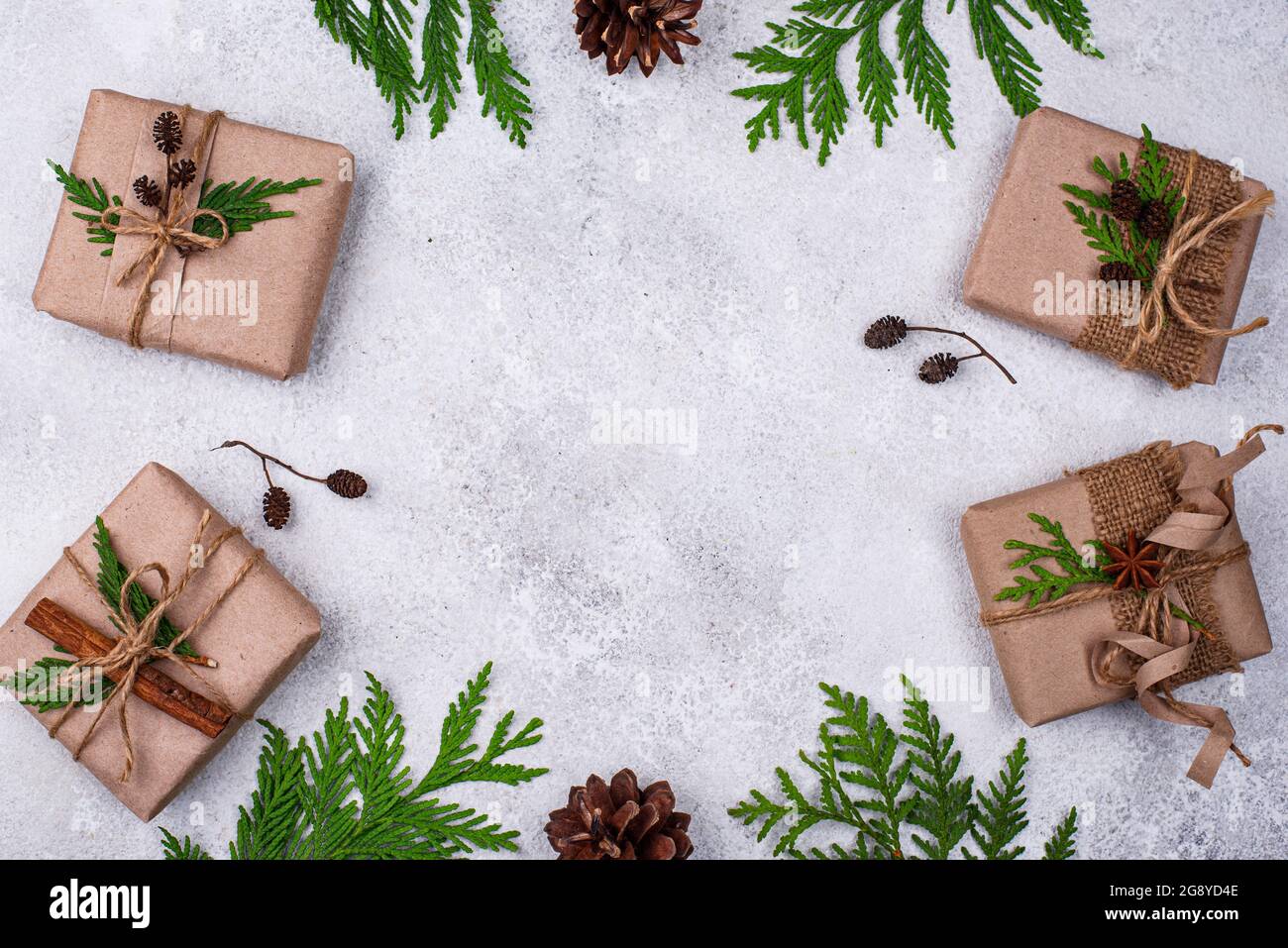 Christmas gift boxes in craft paper Stock Photo - Alamy