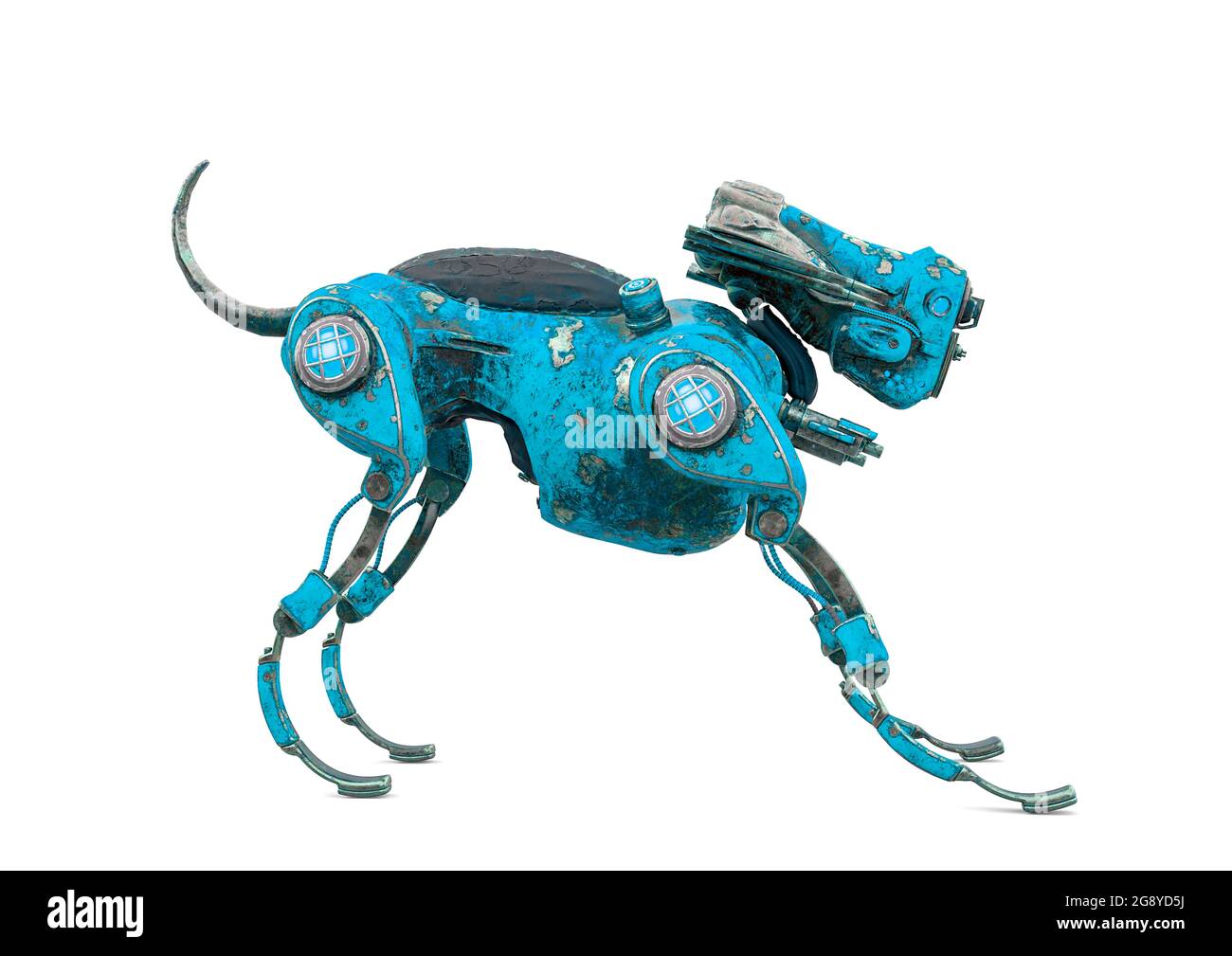 cyber watchman dog in arch back pose side view, 3d illustration Stock ...