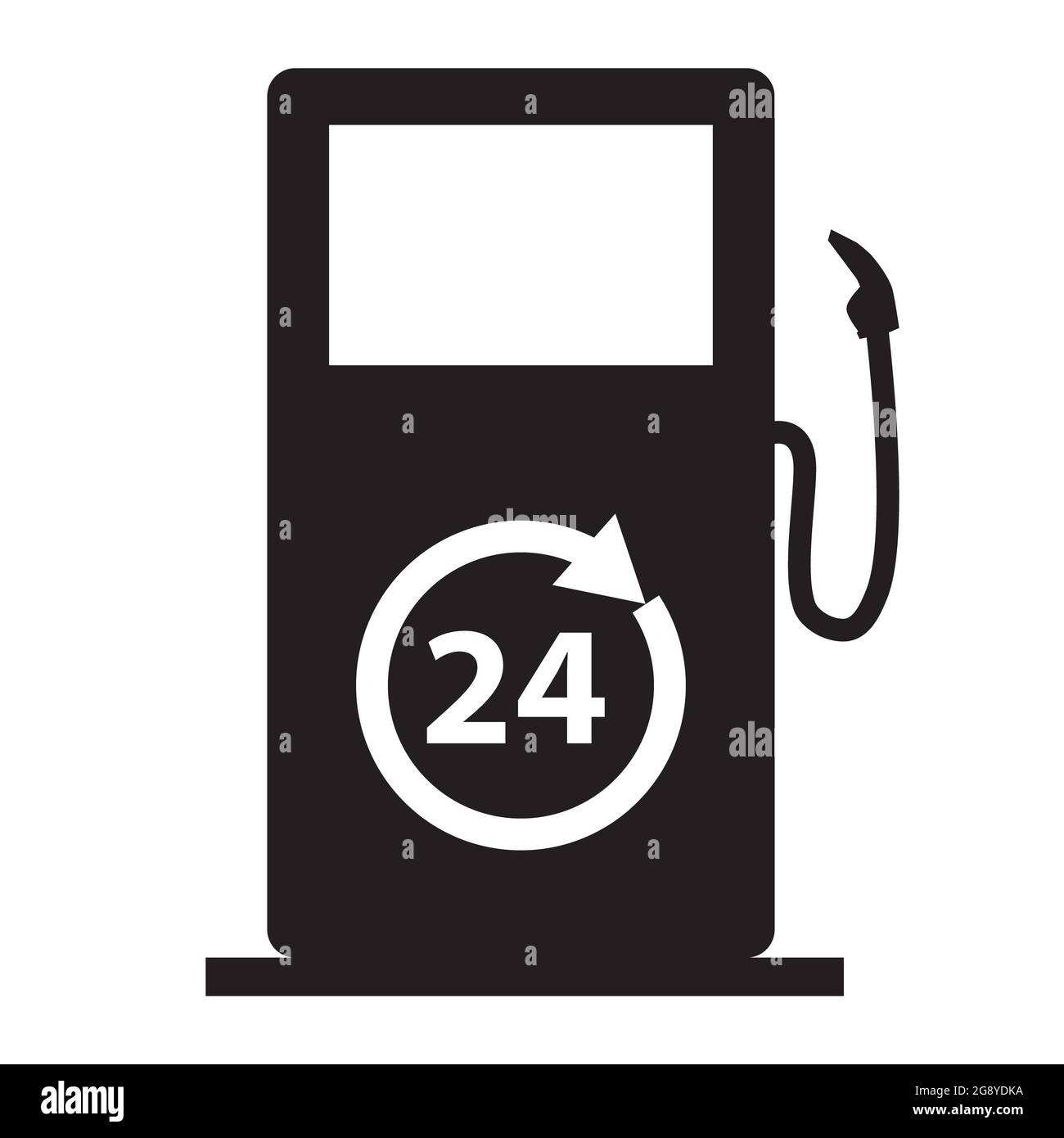 fuel station with 24 hours icon on white background. 24 hour black fuel ...