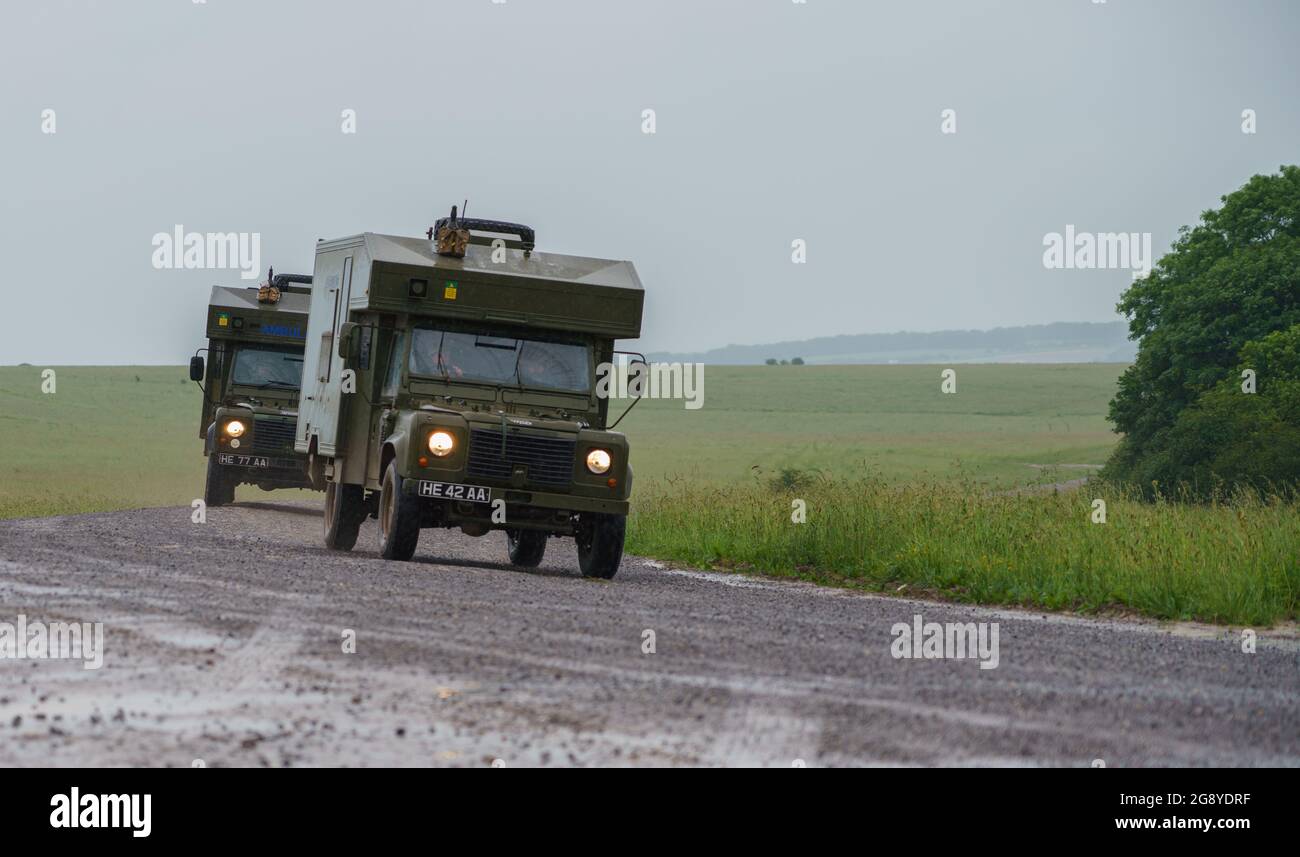 British army Defender 130 Battle Field Ambulances in action on a ...