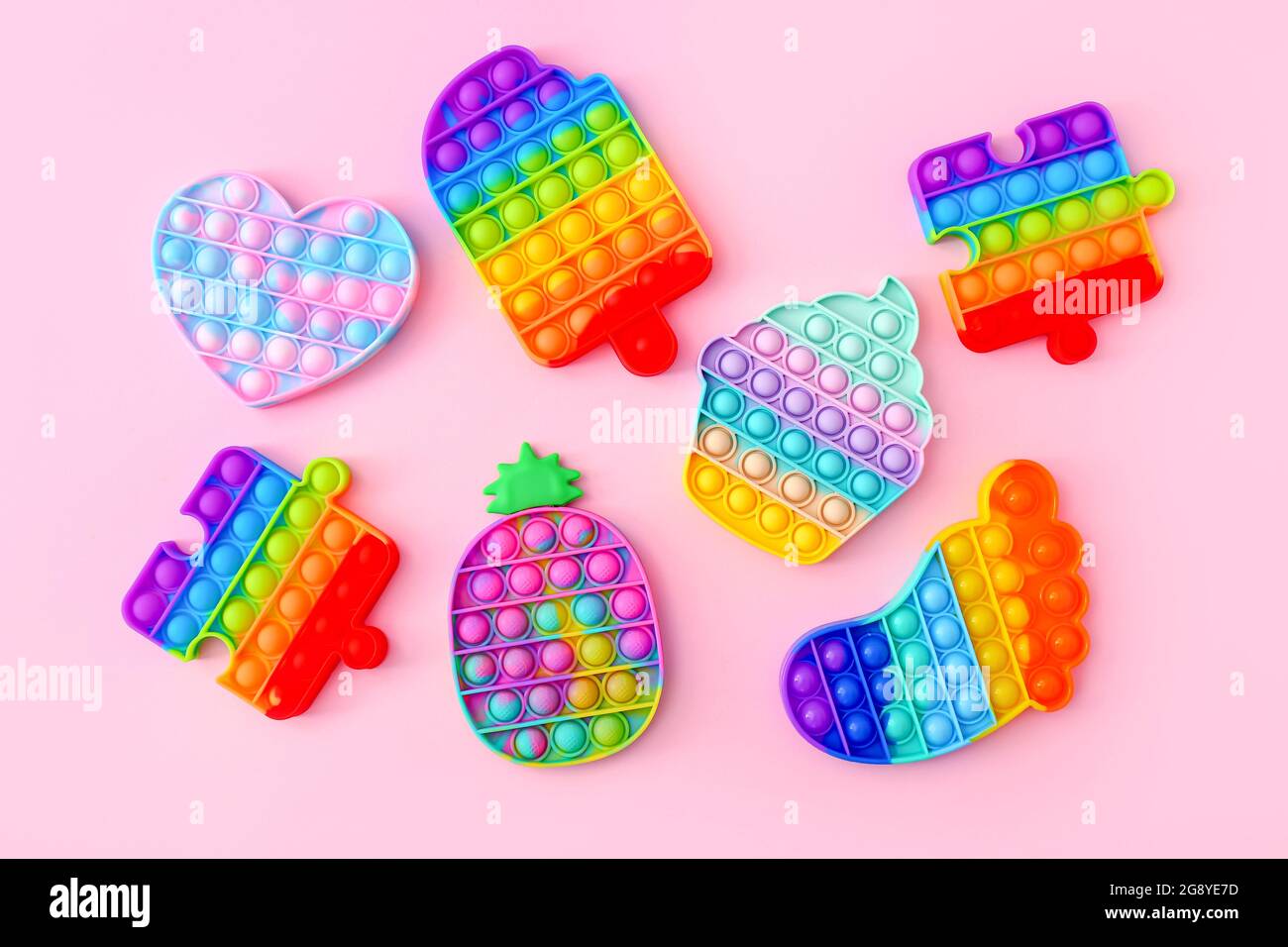 Colorful Push Pop It Bubble Sensory Fidget Toys of different shapes on ...