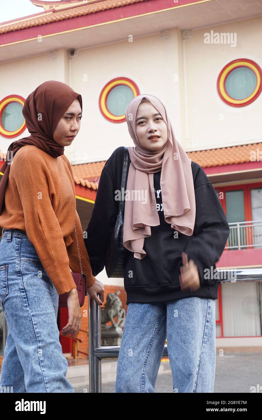 Two beautiful moslem girls with a natural background. The girls ...