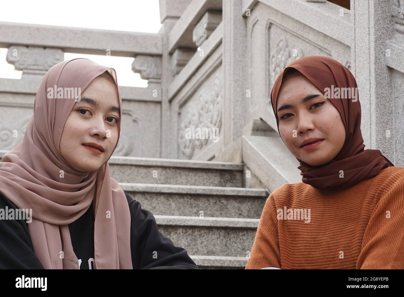 Two beautiful moslem girls with a natural background. The girls ...