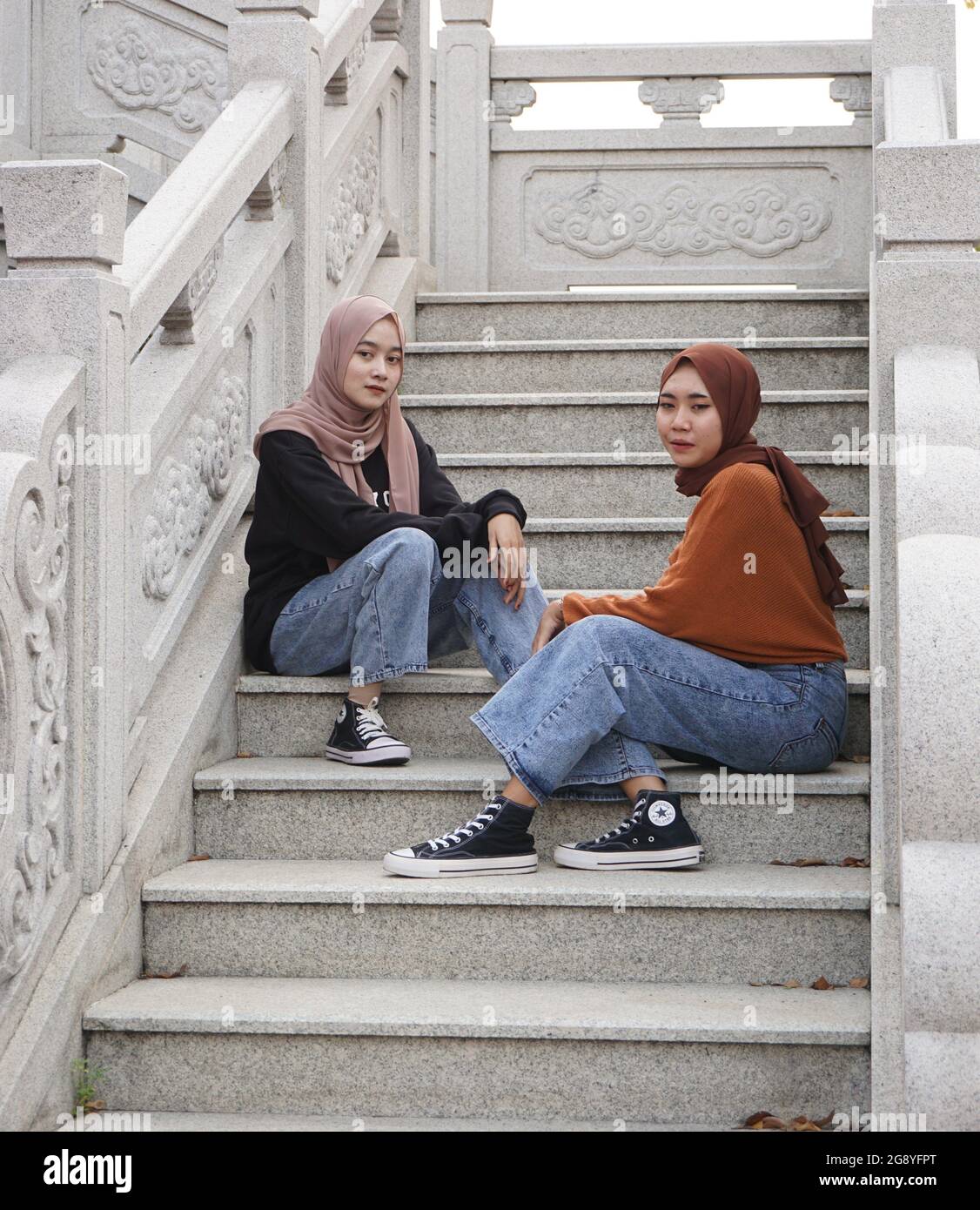 Two beautiful moslem girls with a natural background. The girls ...