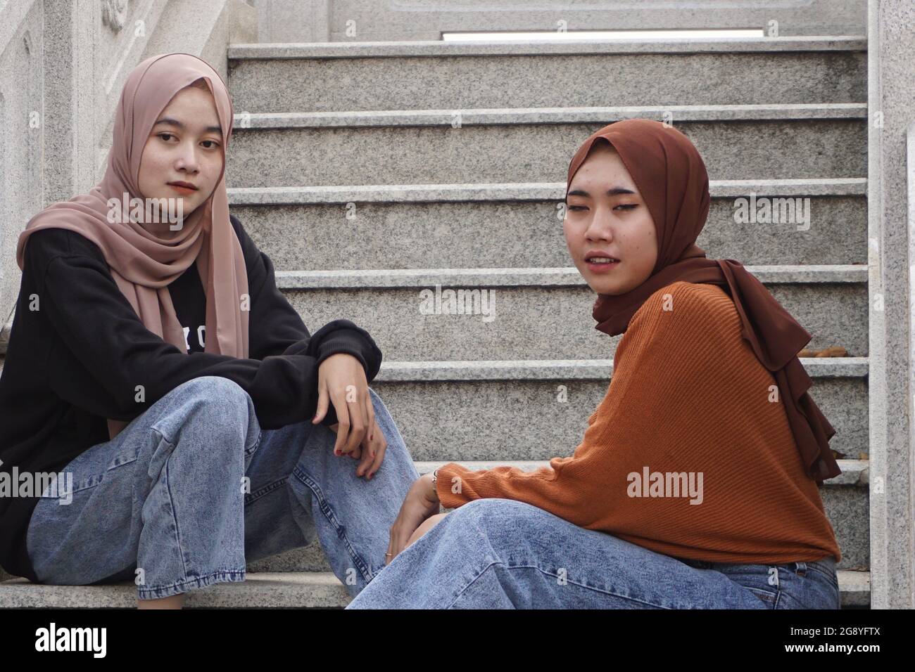 Two beautiful moslem girls with a natural background. The girls ...