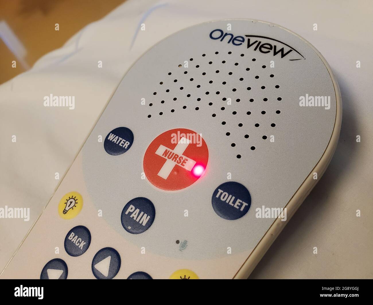 Close-up of OneView call light with Nurse button in a medical setting ...