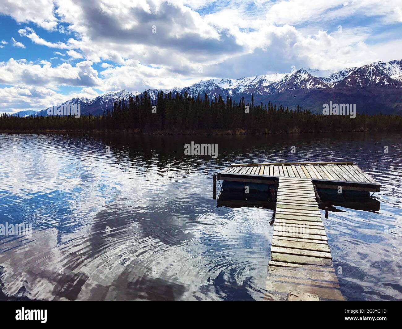 Dock on the mountain lake Stock Photo - Alamy