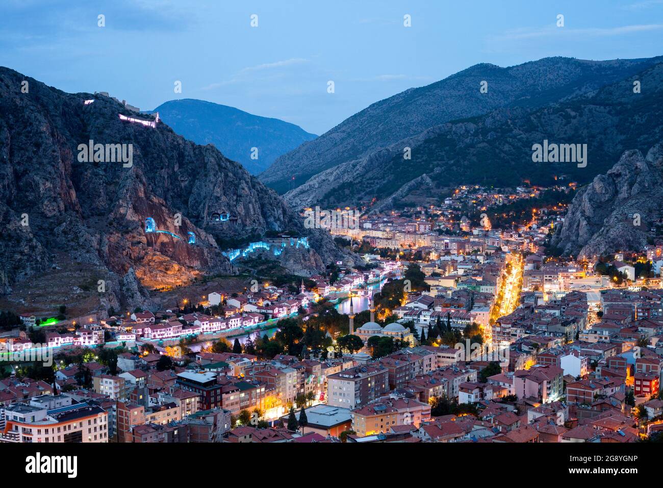 Night view of the historical city of Amasya Stock Photo - Alamy