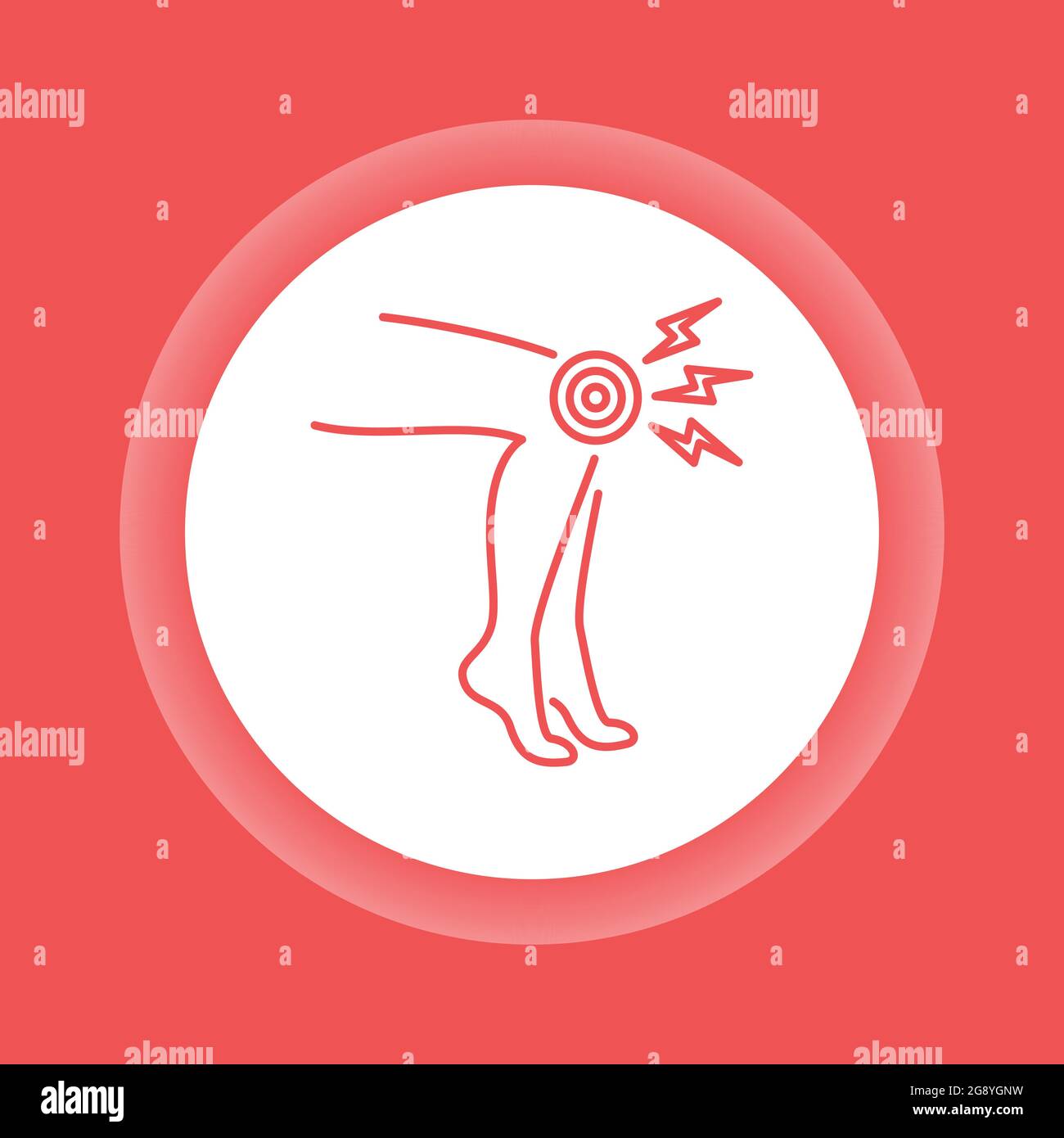 Acute knee pain color button icon. Sprain injury or arthritis. Isolated ...