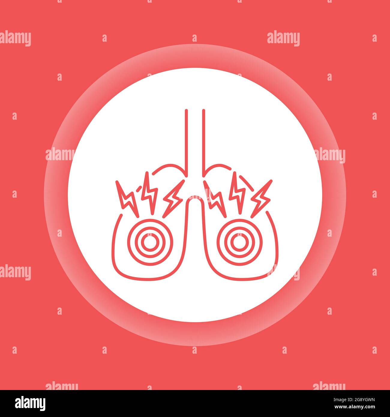 Lungs with acute pain color button icon. Disease of the human internal ...