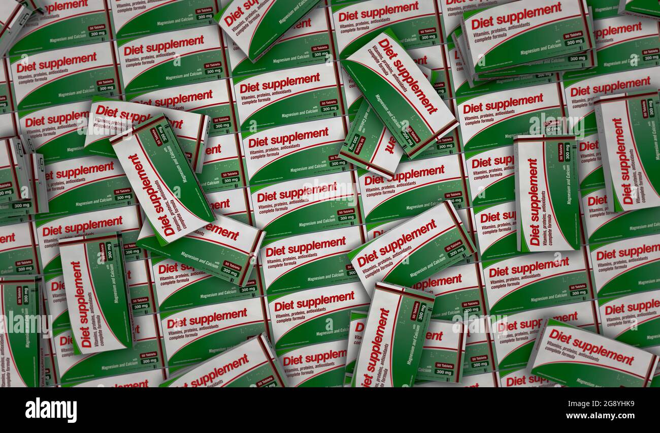 Diet supplement tablets box production line. Health vitamin pills pack ...