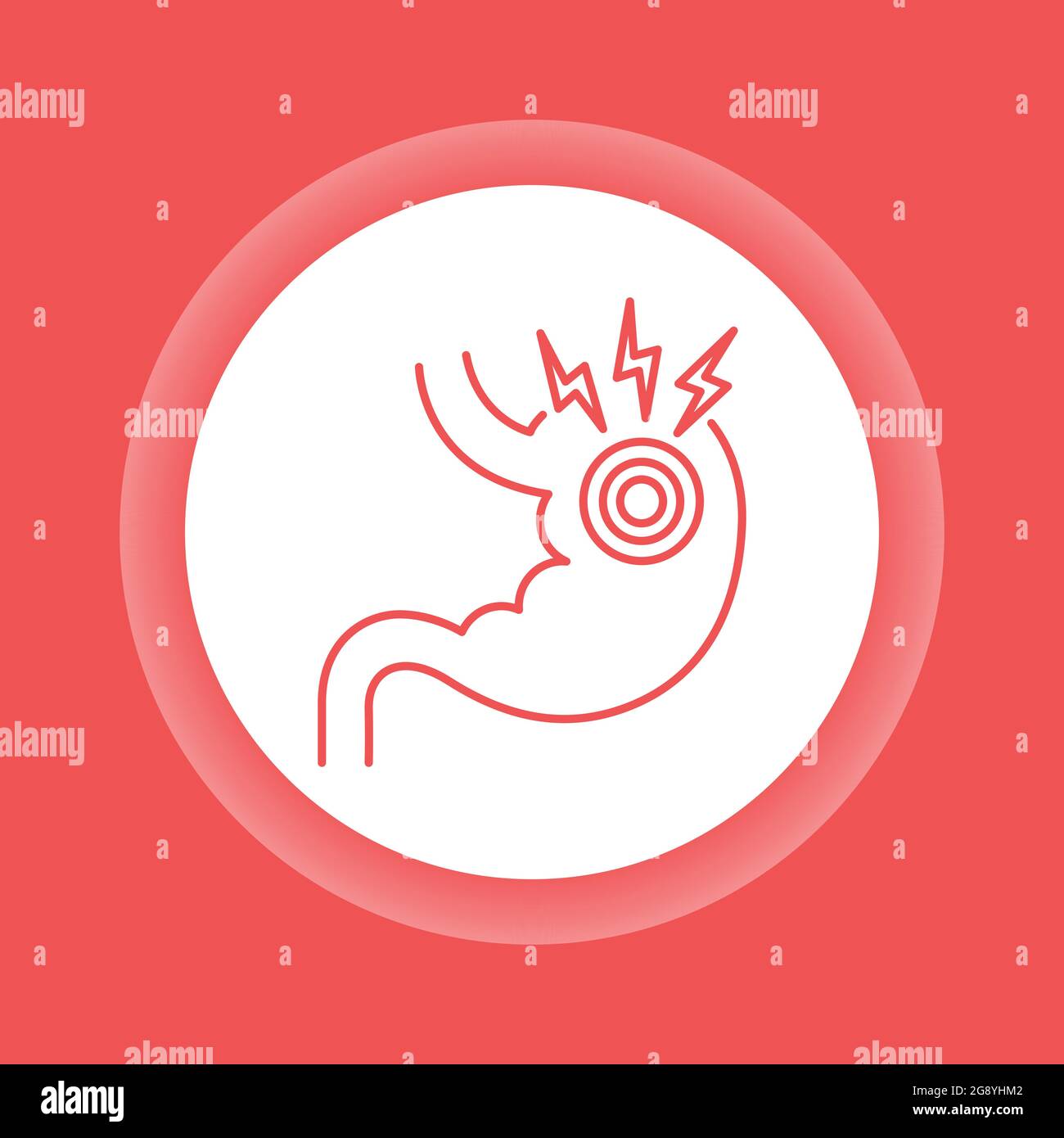 Acute pain stomach color button icon. Disease of the human internal ...