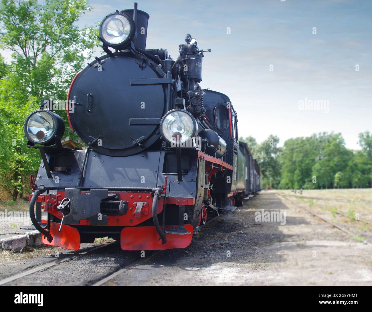 Steam locomotive on the track. Old train. Former rail transport Stock ...