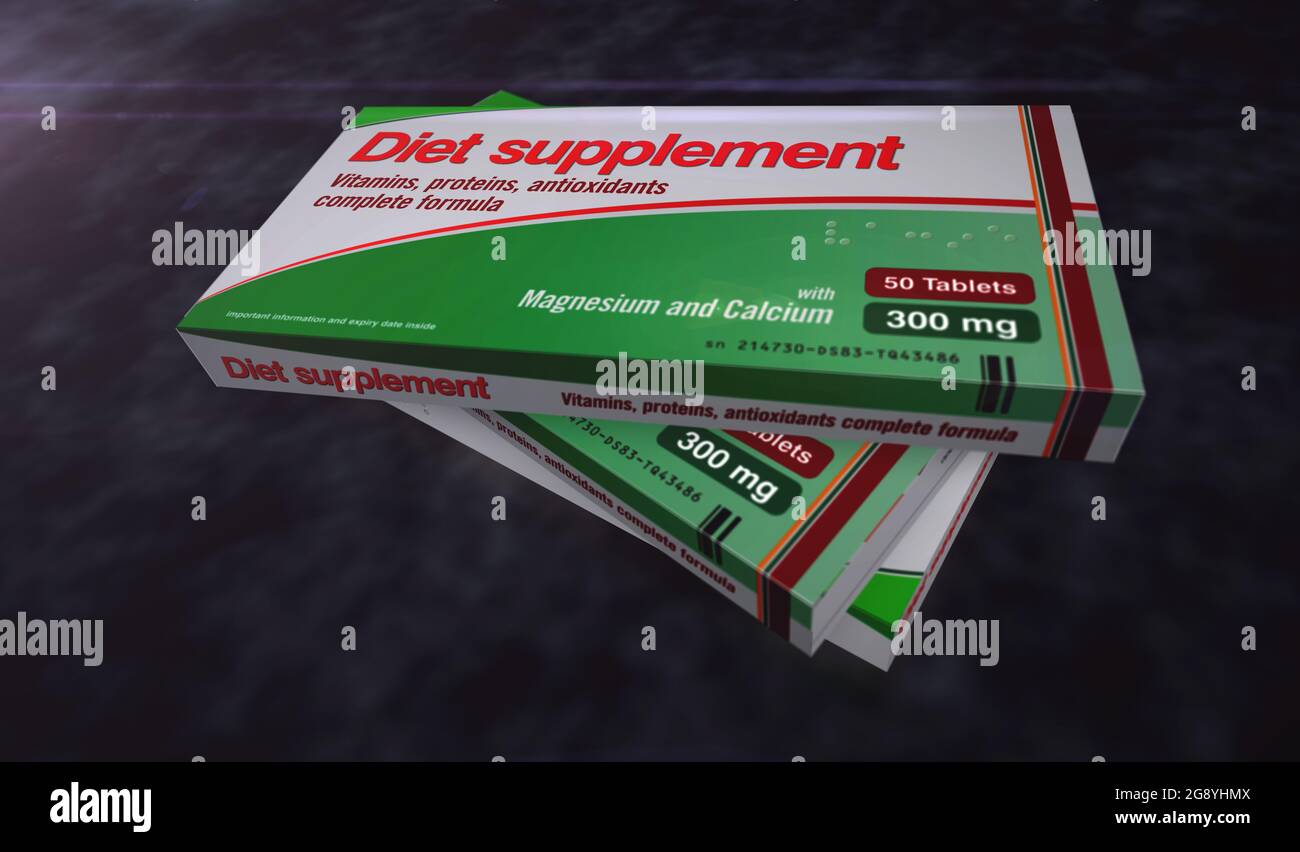 Diet supplement tablets box. Health vitamin pills pack factory ...