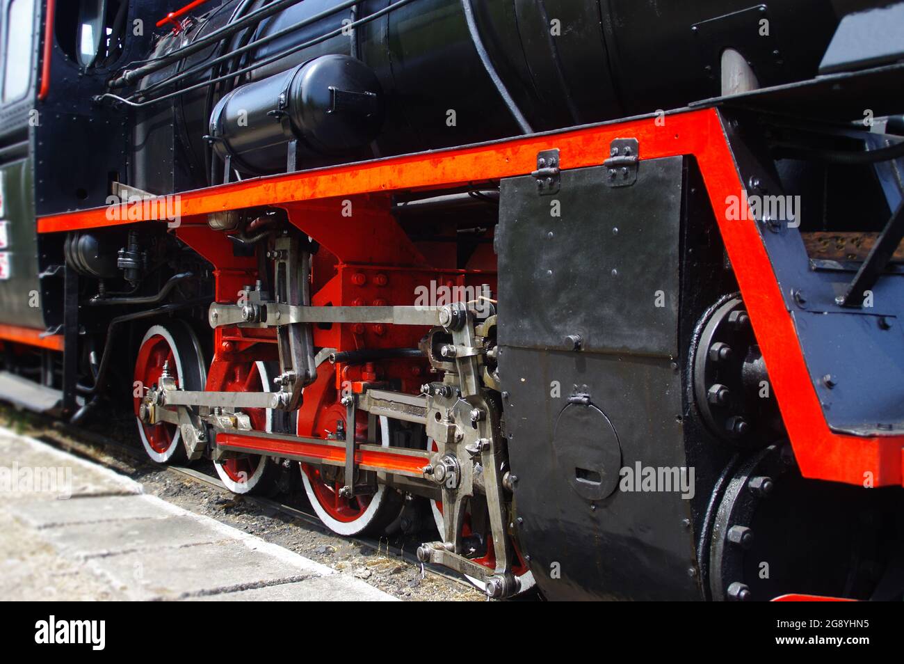 Steam locomotive on the track. Old train. Former rail transport Stock ...