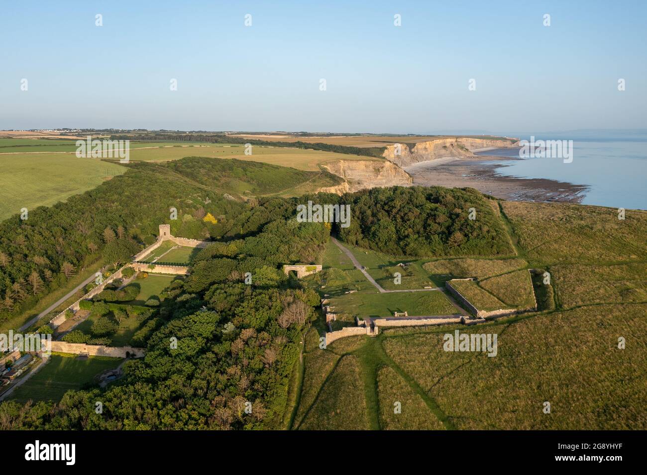 Evening Aerial view of Southerndown Beach, Wales, United Kingdom Stock ...