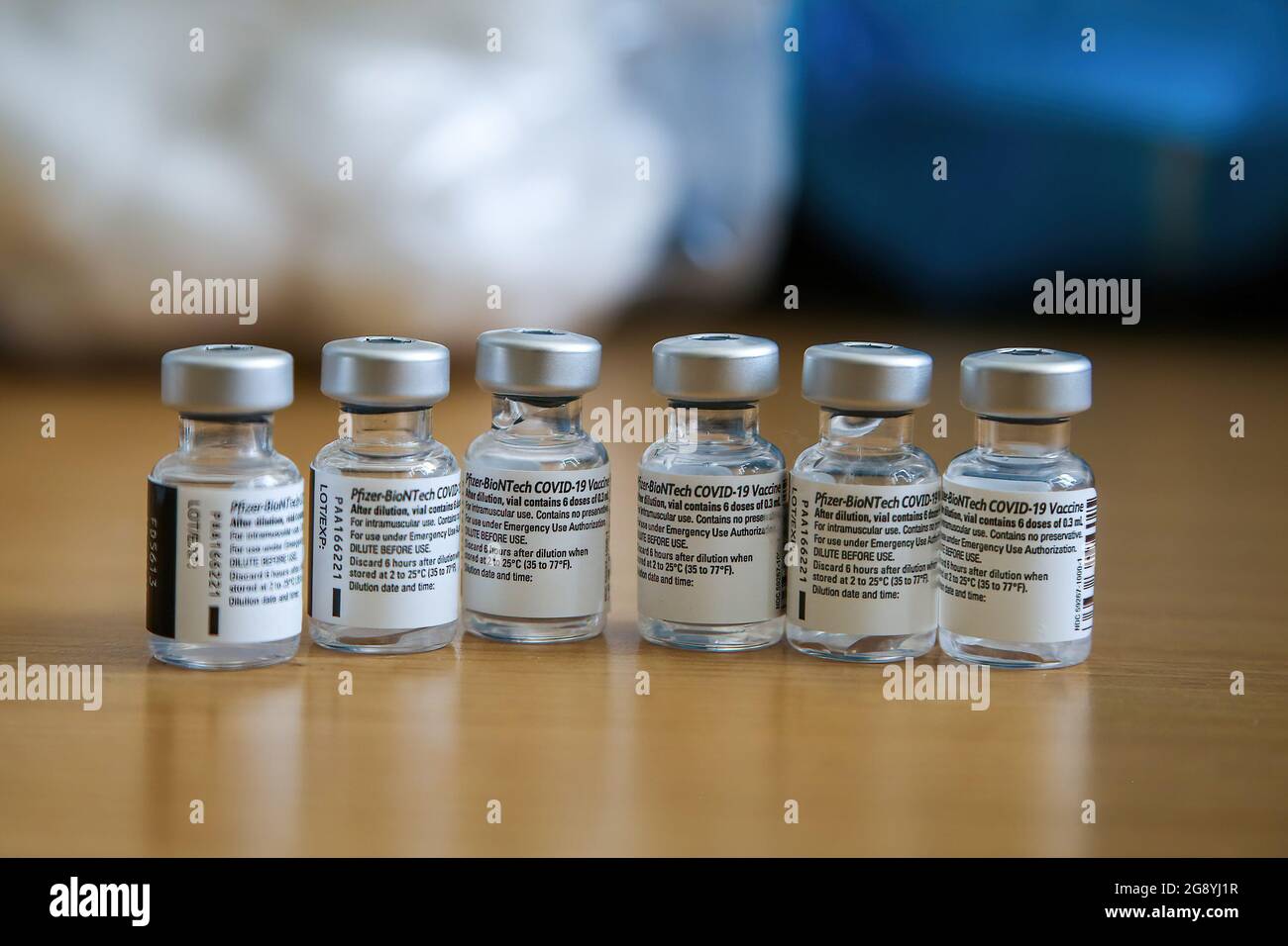 Vials of Pfizer/ BioNTech Covid-19 vaccine at a vaccination centre in ...