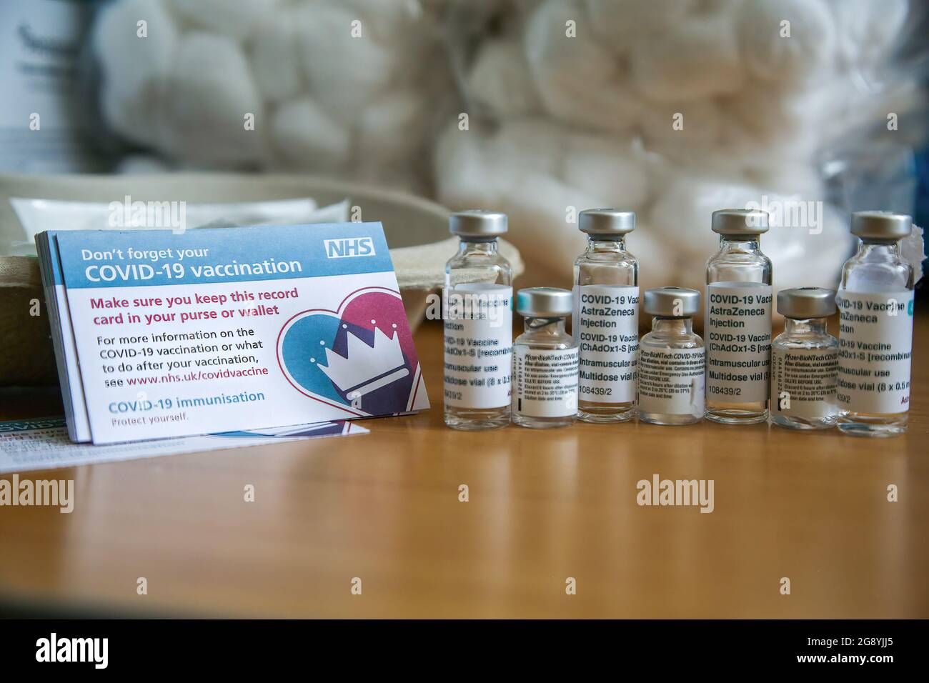 Vials of Pfizer/ BioNTech and Oxford/AstraZeneca Covid-19 vaccine and ...