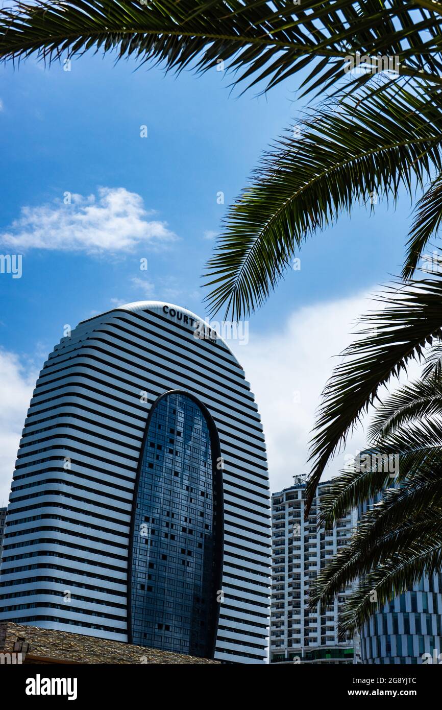 30 JUNE 2021, BATUMI, GEORGIA: Exterior details of new skyscaper ...